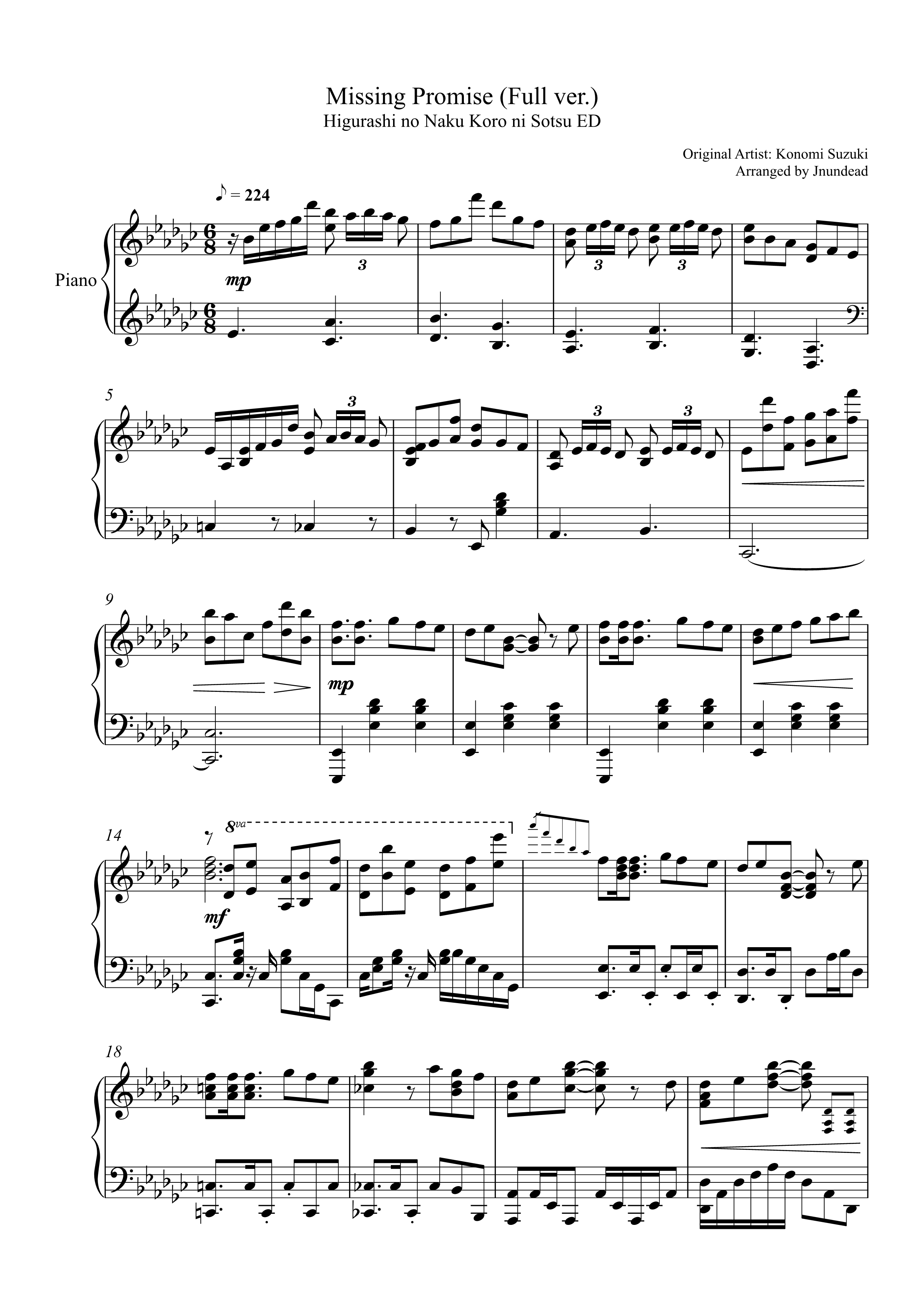 Missing Promise (Full ver.) – Higurashi no Naku Koro ni Sotsu sheet ...