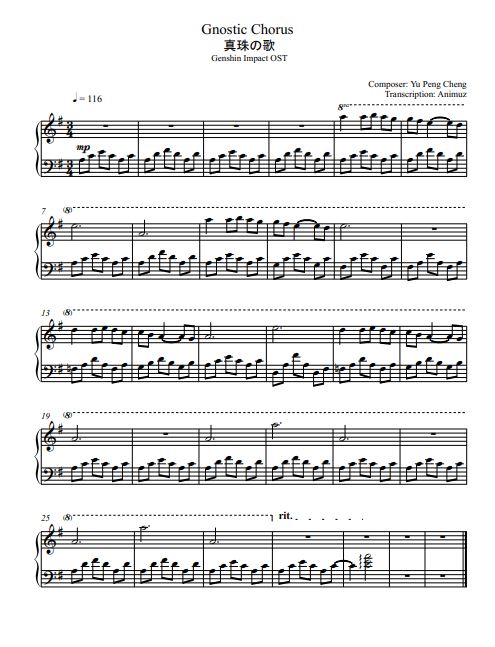 Gnostic Chorus PV – Genshin Impact sheet music | Sheethost