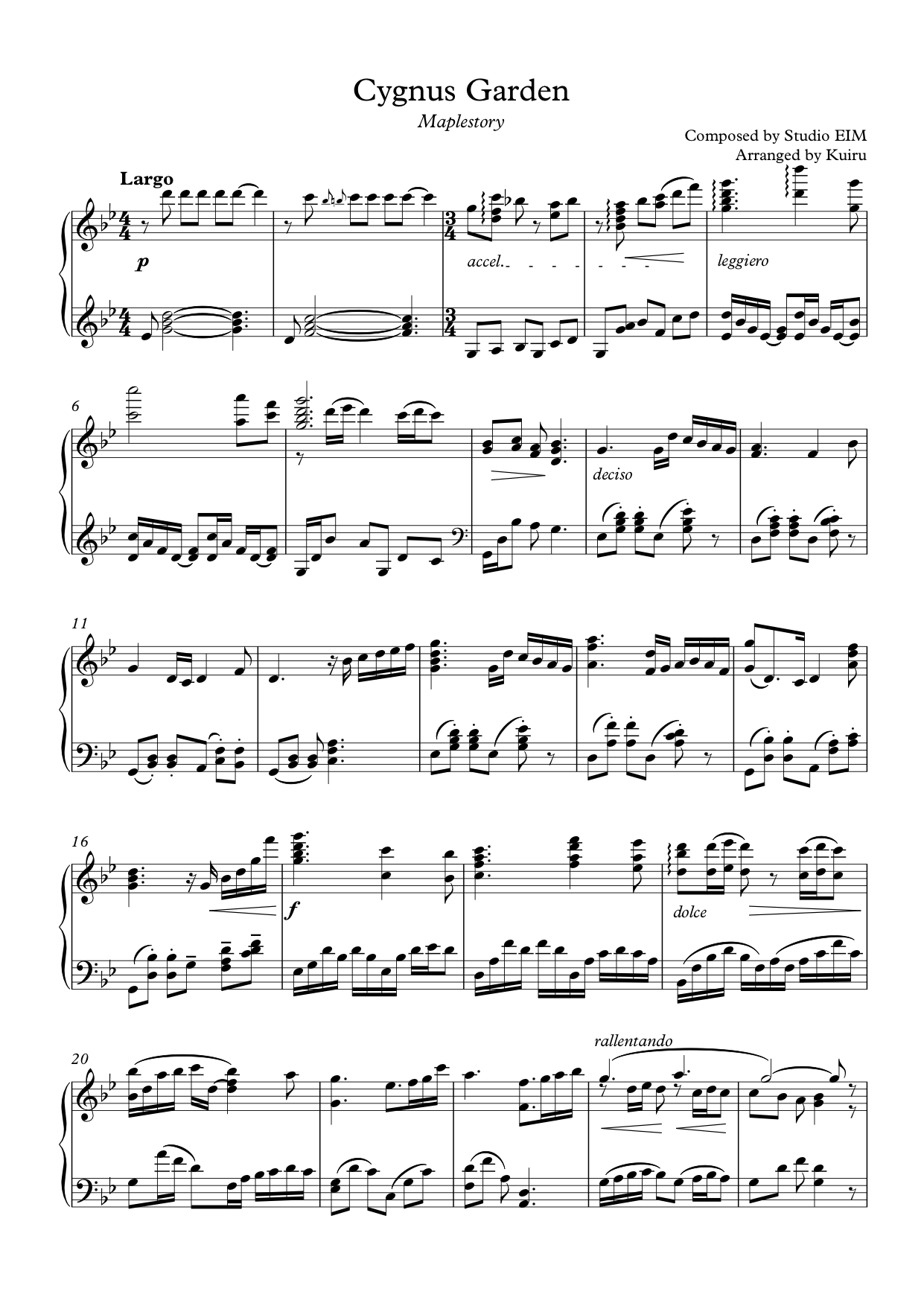 Cygnus Garden – Maplestory sheet music | Sheethost