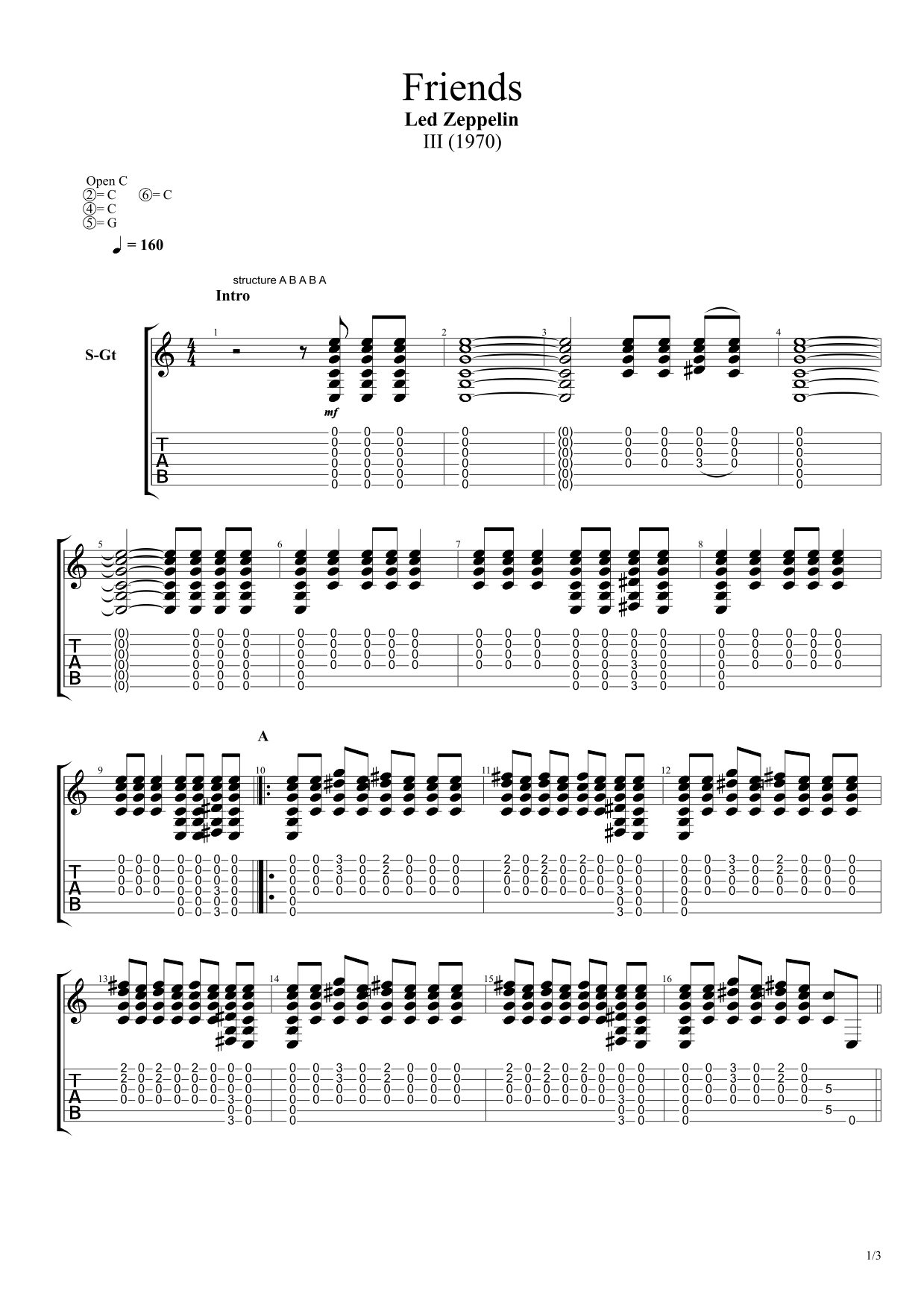 [GUITAR] Led Zeppelin - Friends – III sheet music | Sheethost