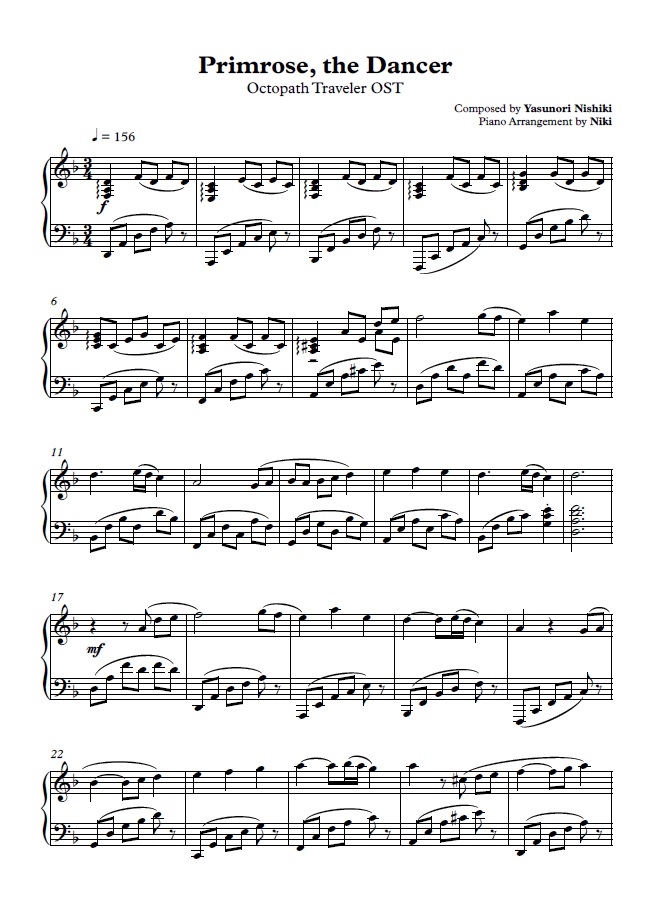 Primrose, the Dancer – Octopath Traveler sheet music | Sheethost
