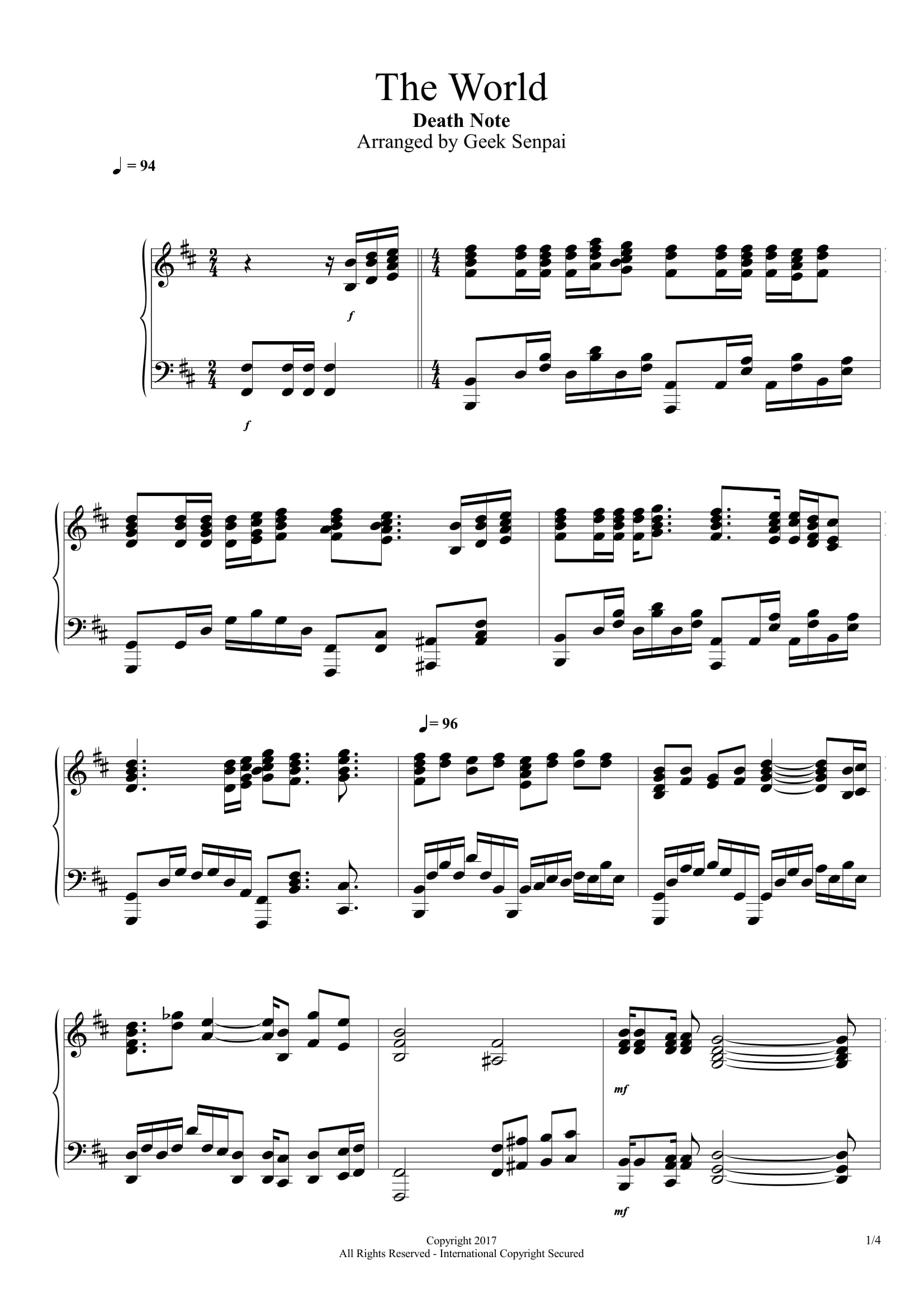 The World – Death Note sheet music | Sheethost