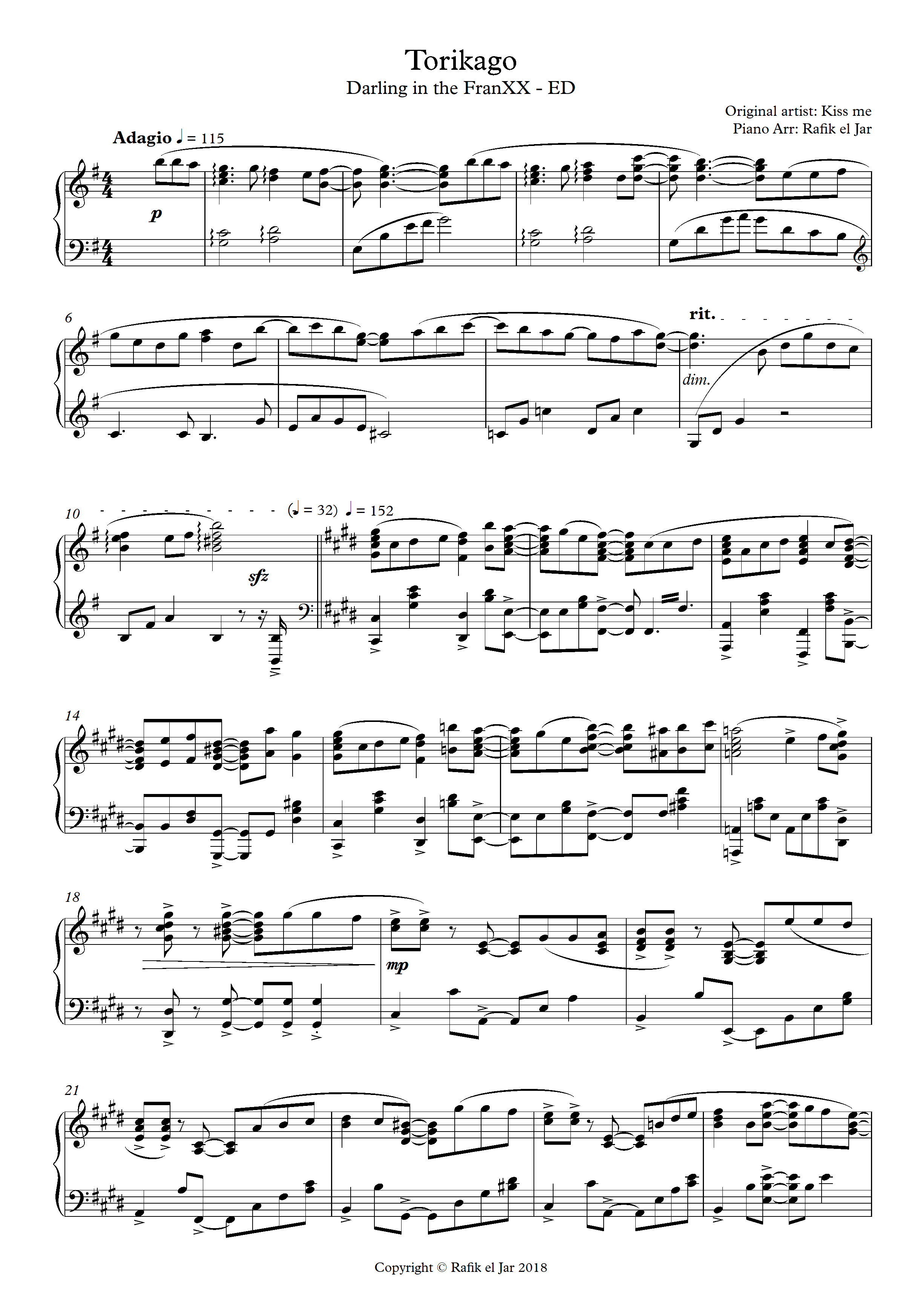 Torikago – Darling in the FranXX ED sheet music | Sheethost