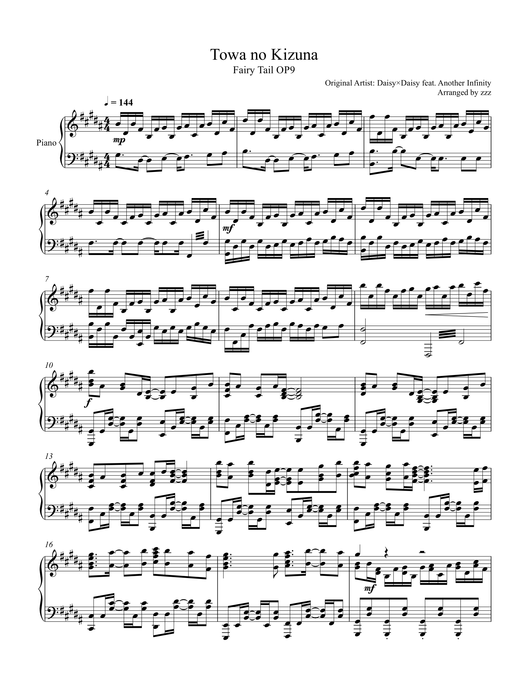 Towa no Kizuna – Fairy Tail sheet music | Sheethost