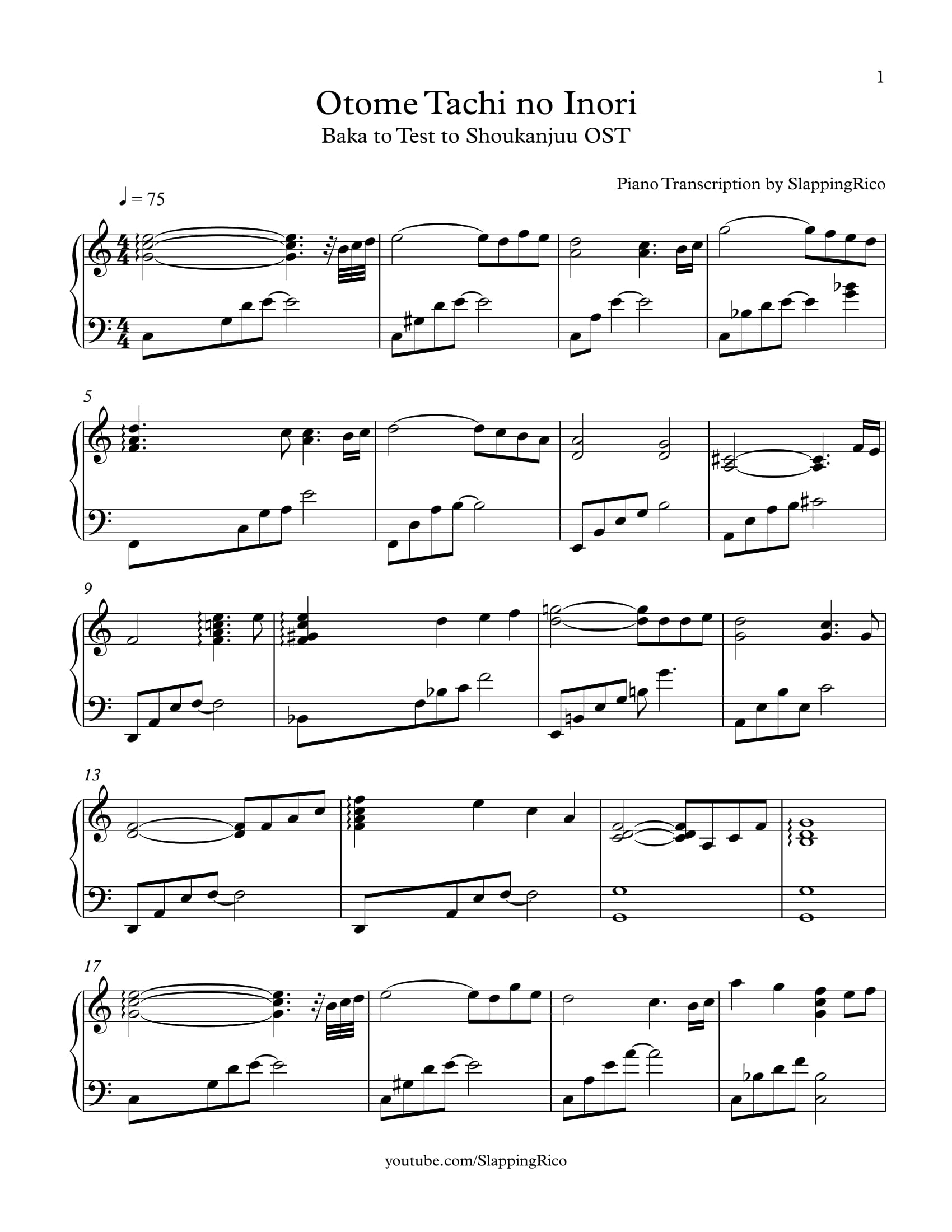 Otome Tachi no Inori – Baka to Test to Shoukanjuu sheet music | Sheethost