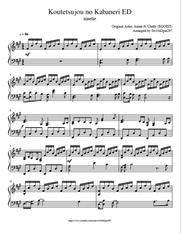 ninelie – Koutetsujou no Kabaneri Ending sheet music | Sheethost
