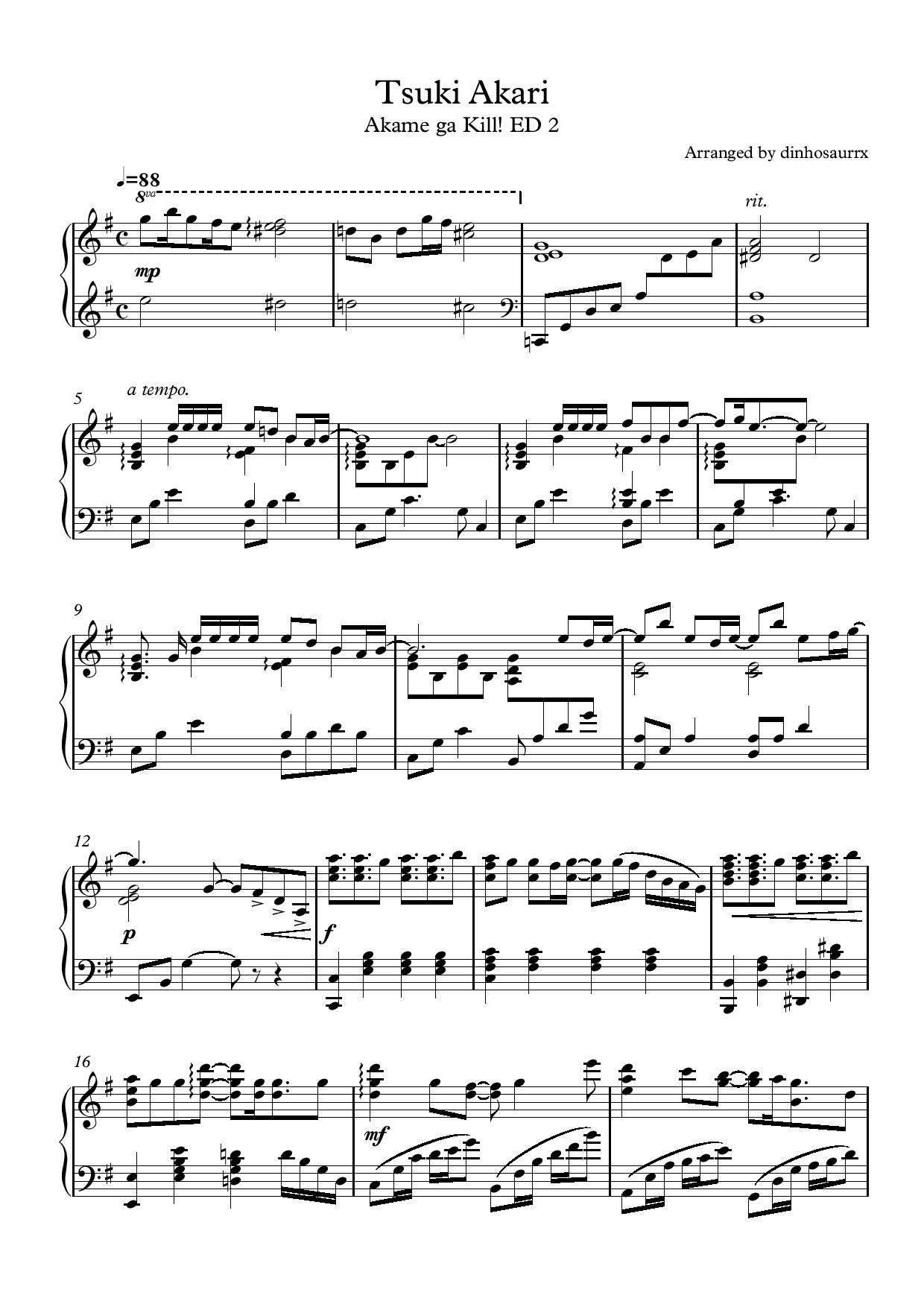 Tsuki Akari – Akame ga Kill! sheet music | Sheethost