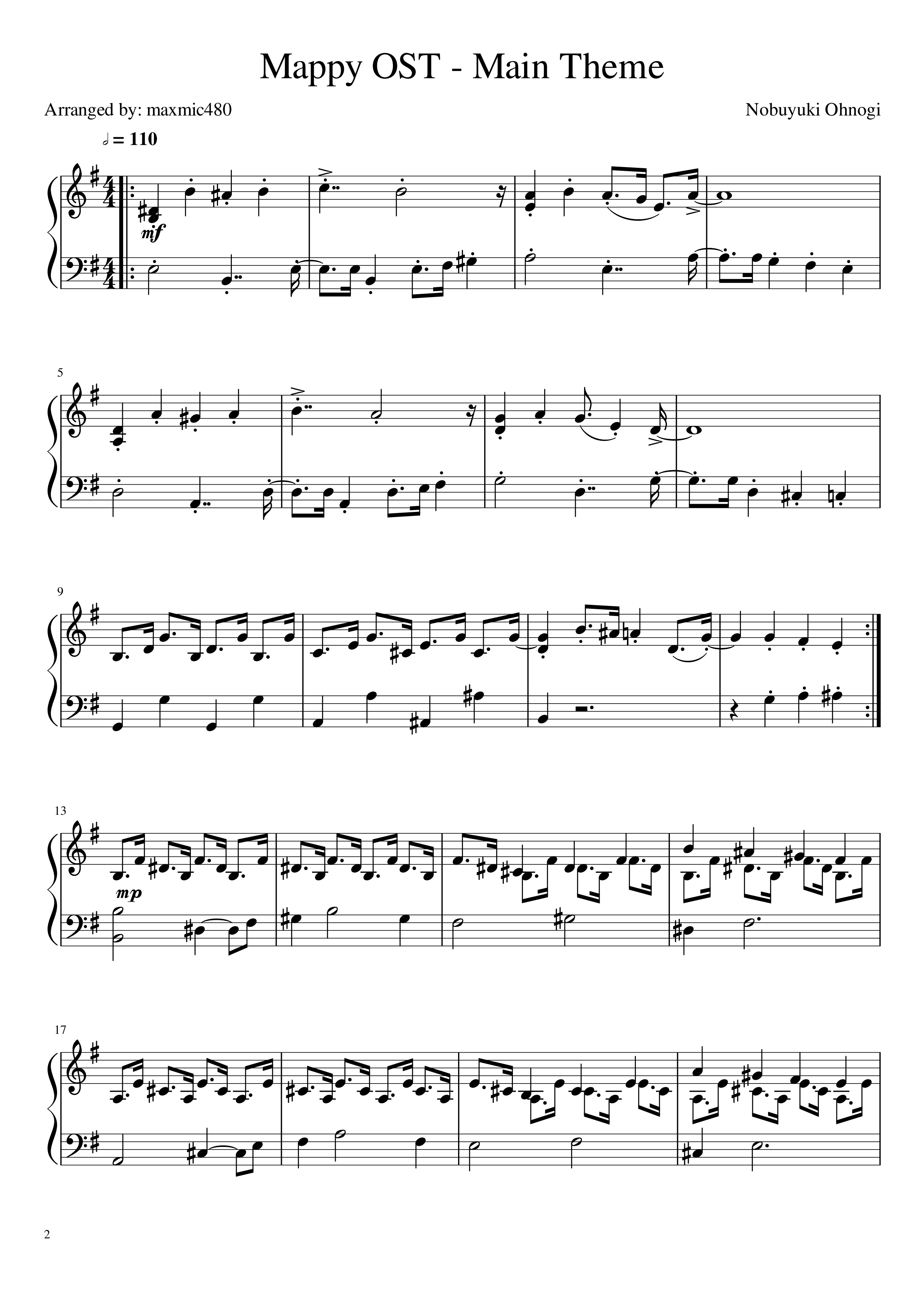 Main Theme – Mappy (Arcade) sheet music | Sheethost