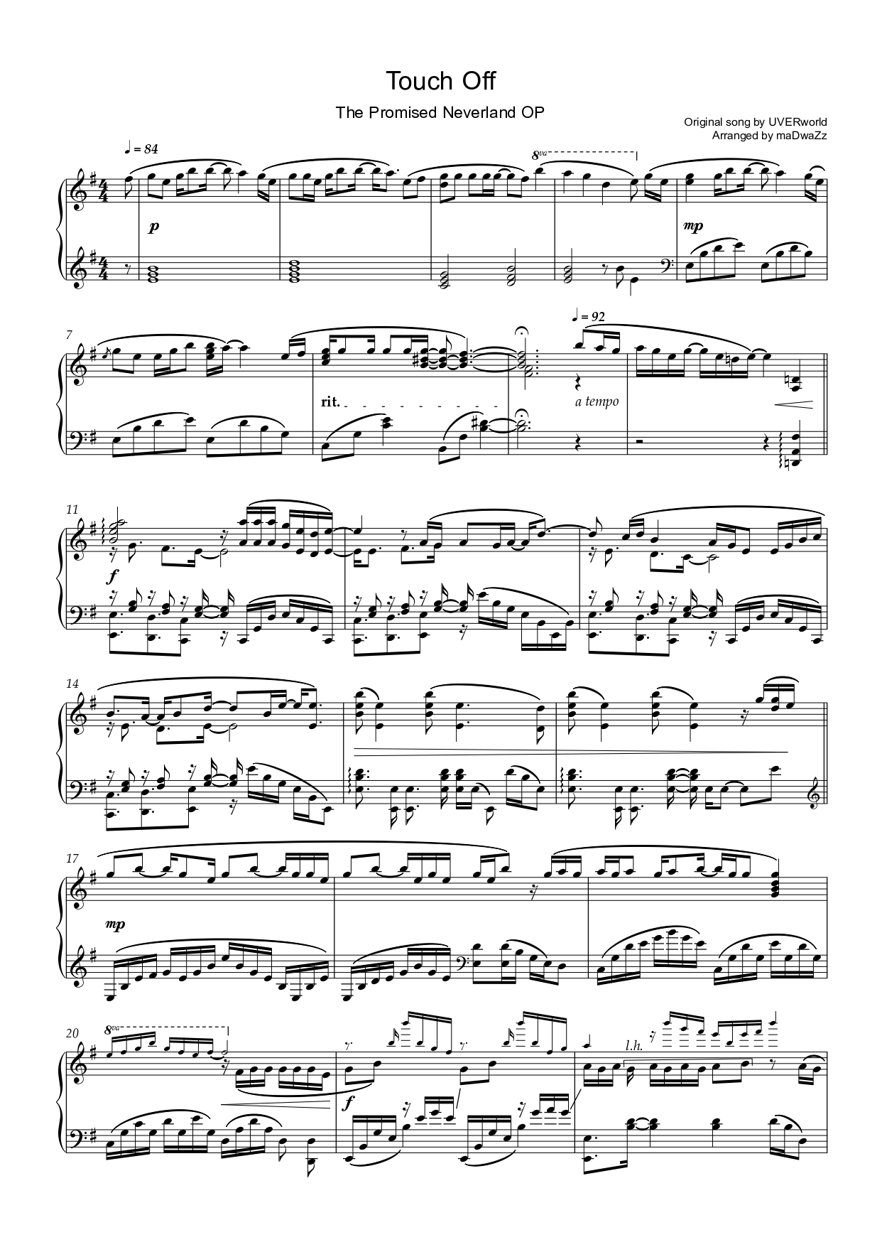 Touch Off – The Promised Neverland sheet music | Sheethost