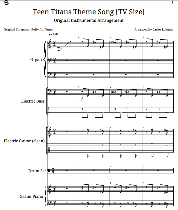 Teen Titans Theme Song – Teen Titans sheet music | Sheethost