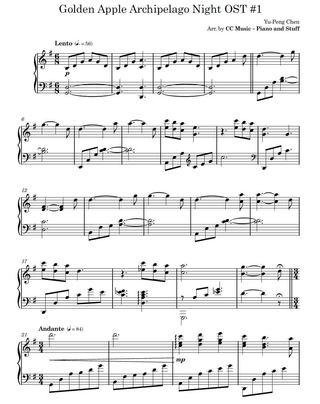 Golden Apple Archipelago Night OST #1 – Genshin Impact OST sheet music ...