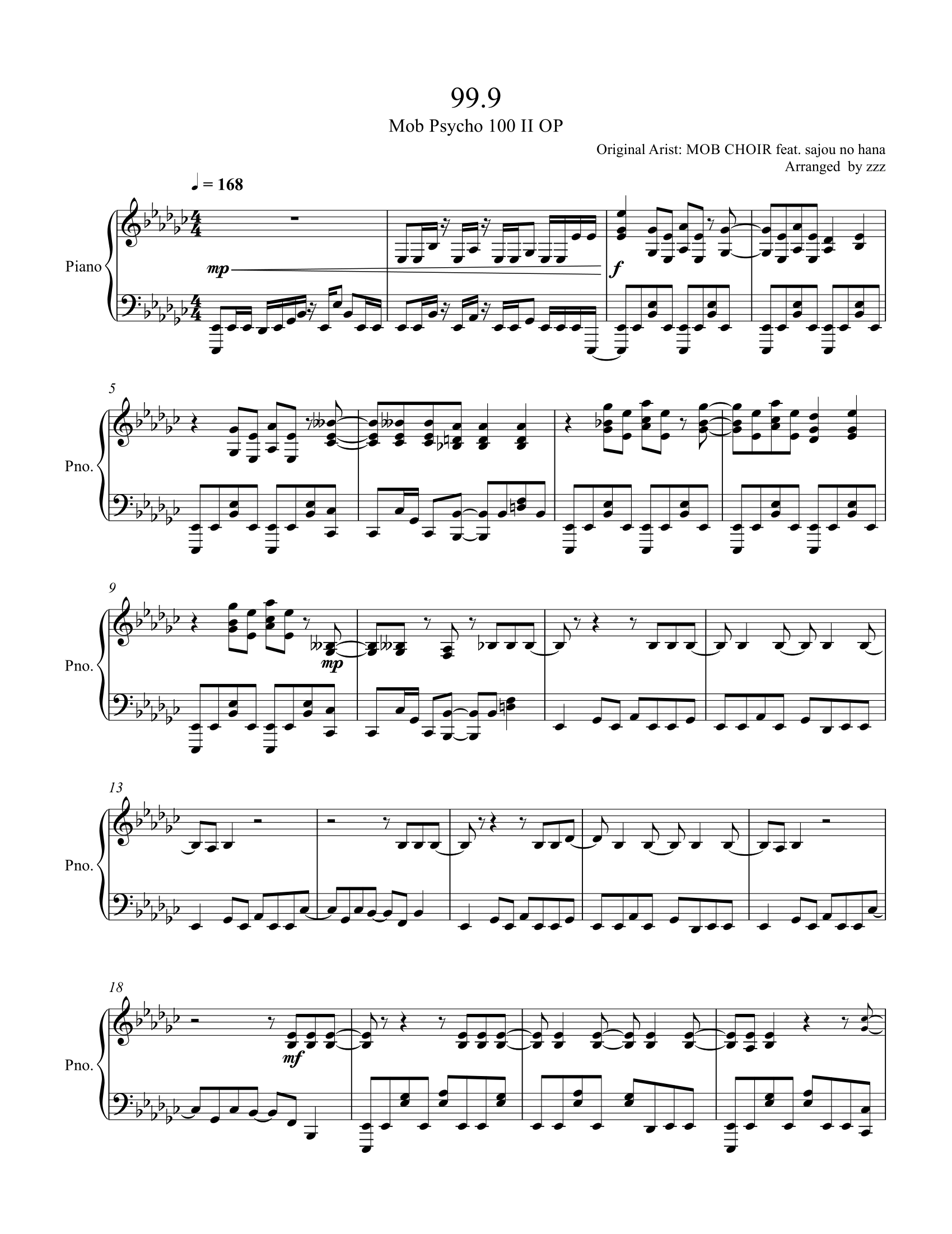 99.9 (Full) – Mob Psycho 100 II sheet music | Sheethost