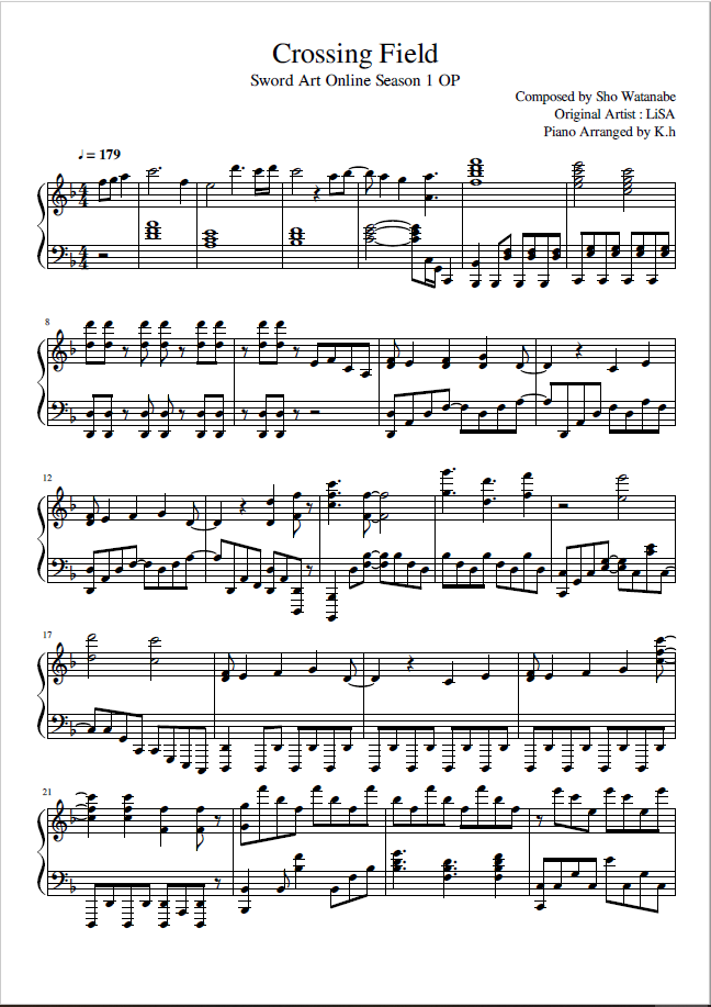 Crossing Field – Sword Art Online sheet music | Sheethost