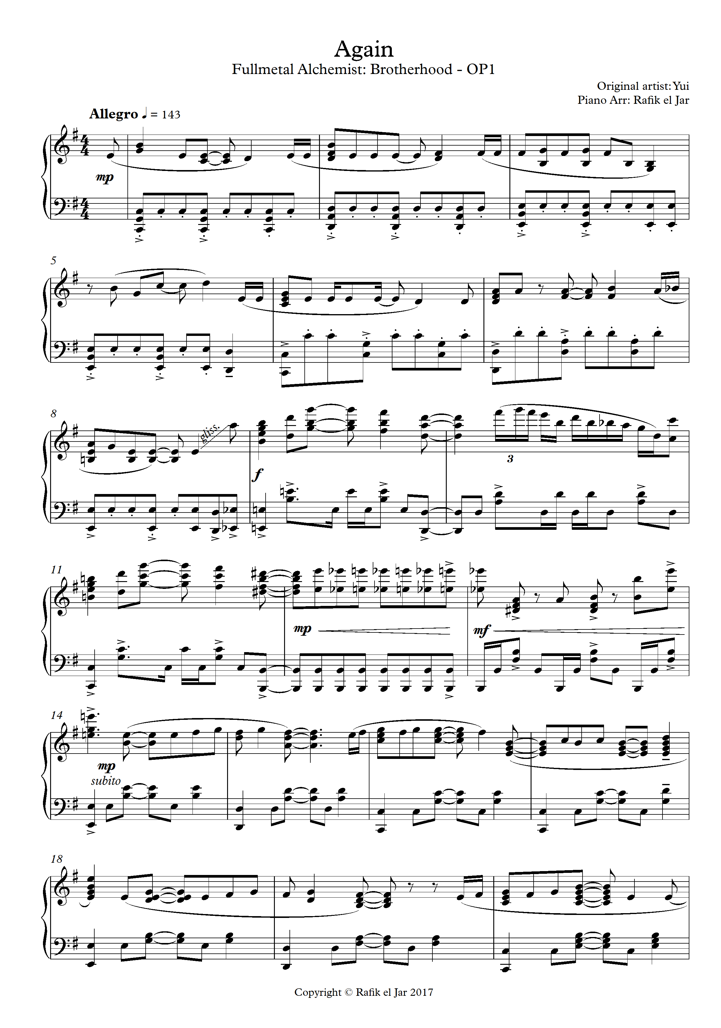 Again – FMAB OP1 sheet music | Sheethost