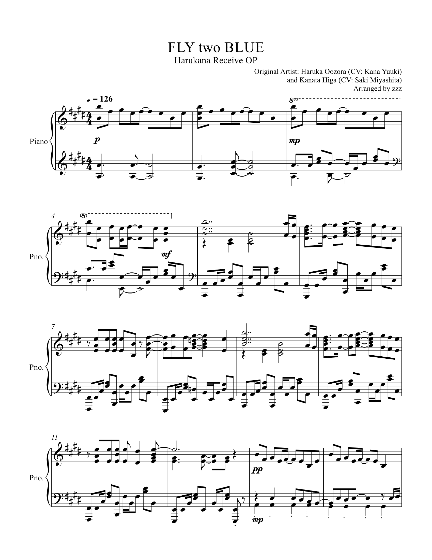 FLY two BLUE – Harukana Receive sheet music | Sheethost