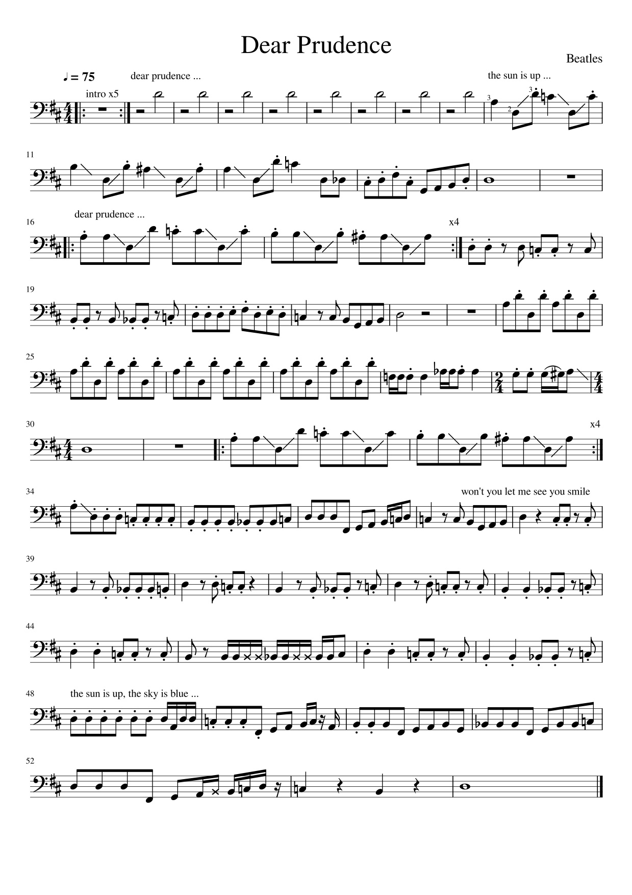 [BASS] The Beatles - Dear Prudence – White Album sheet music | Sheethost