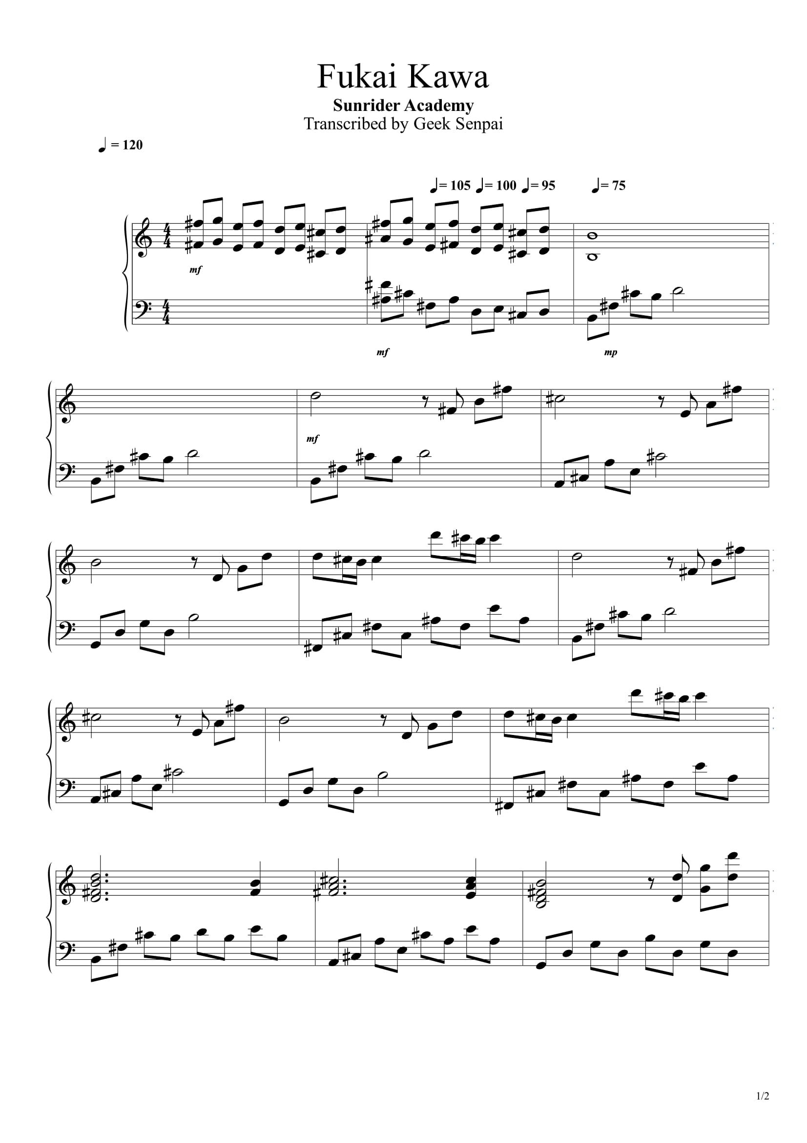 Fukai Kawa – Sunrider Academy sheet music | Sheethost