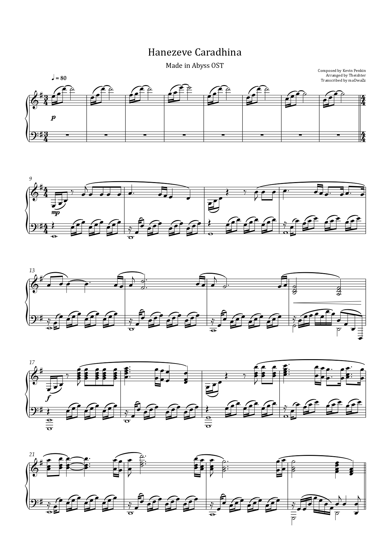 Hanezeve Caradhina (Theishter) – Made in Abyss sheet music | Sheethost