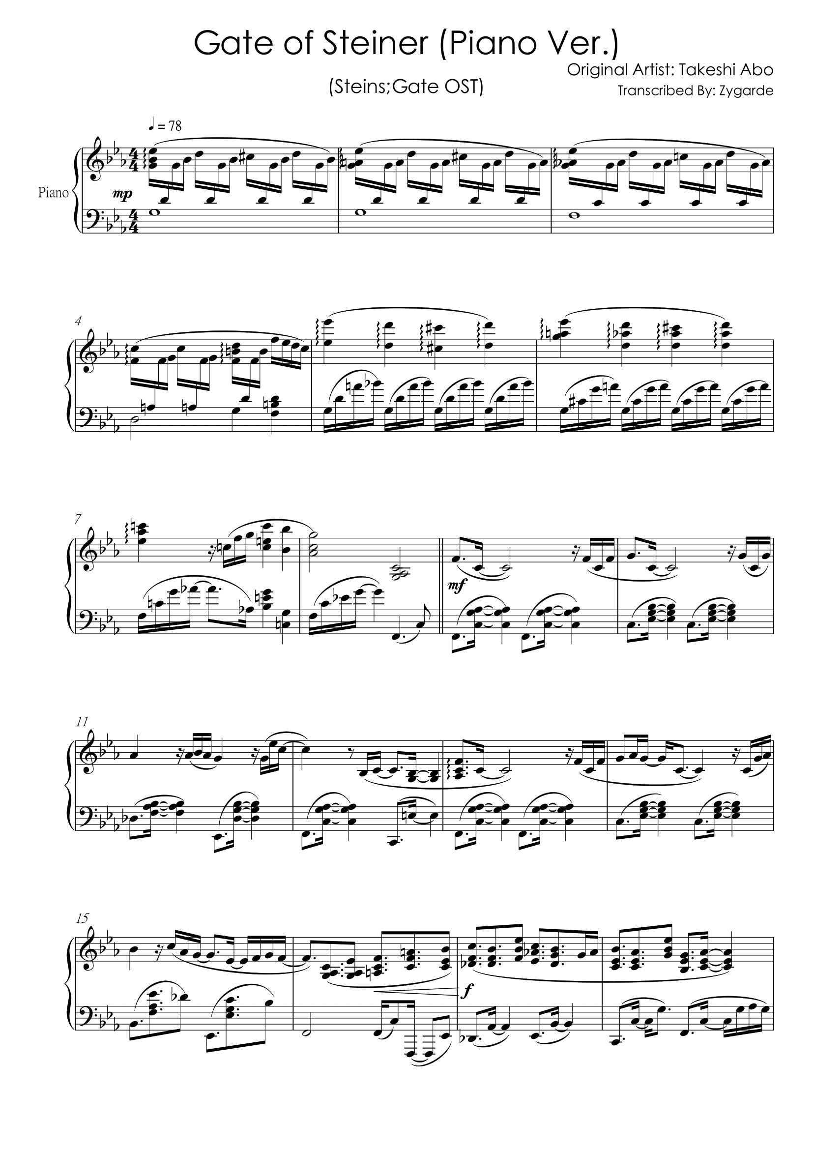 Gate of Steiner – Steins;Gate OST sheet music | Sheethost