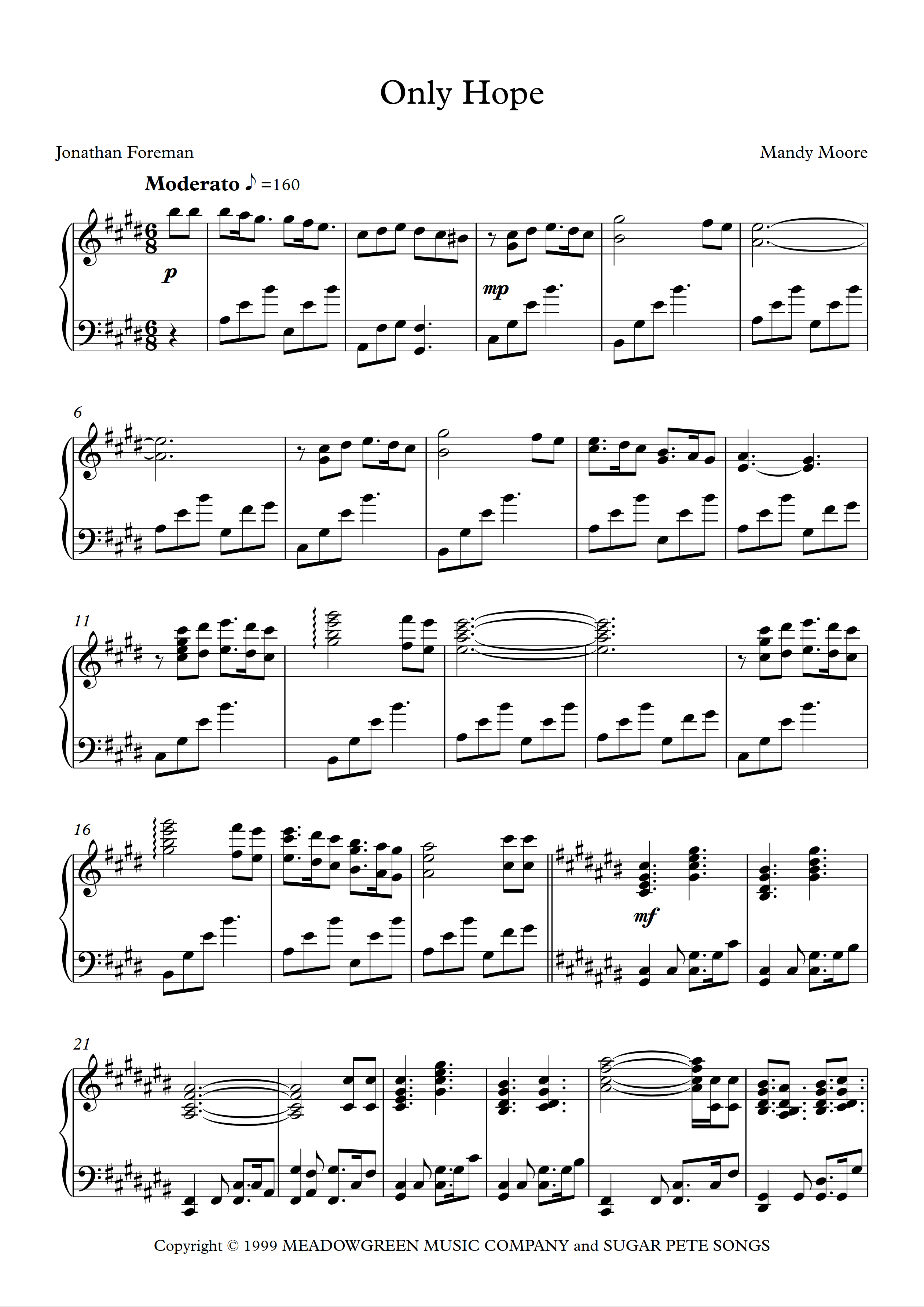 Only Hope – A Walk To Remember - Motion Picture Soundtrack sheet music ...