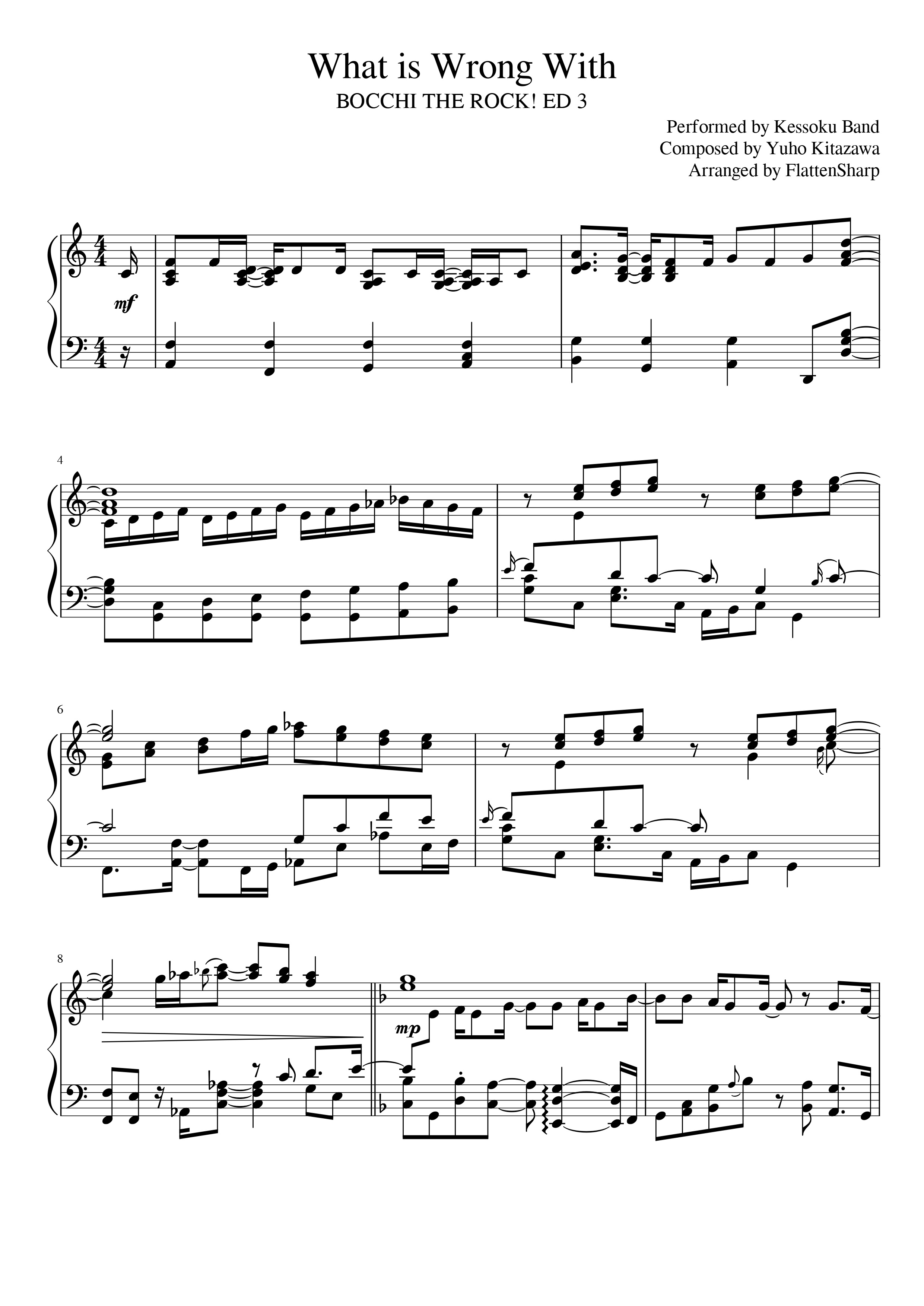  TV SIZE What Is Wrong With Bocchi The Rock Sheet Music Sheethost
