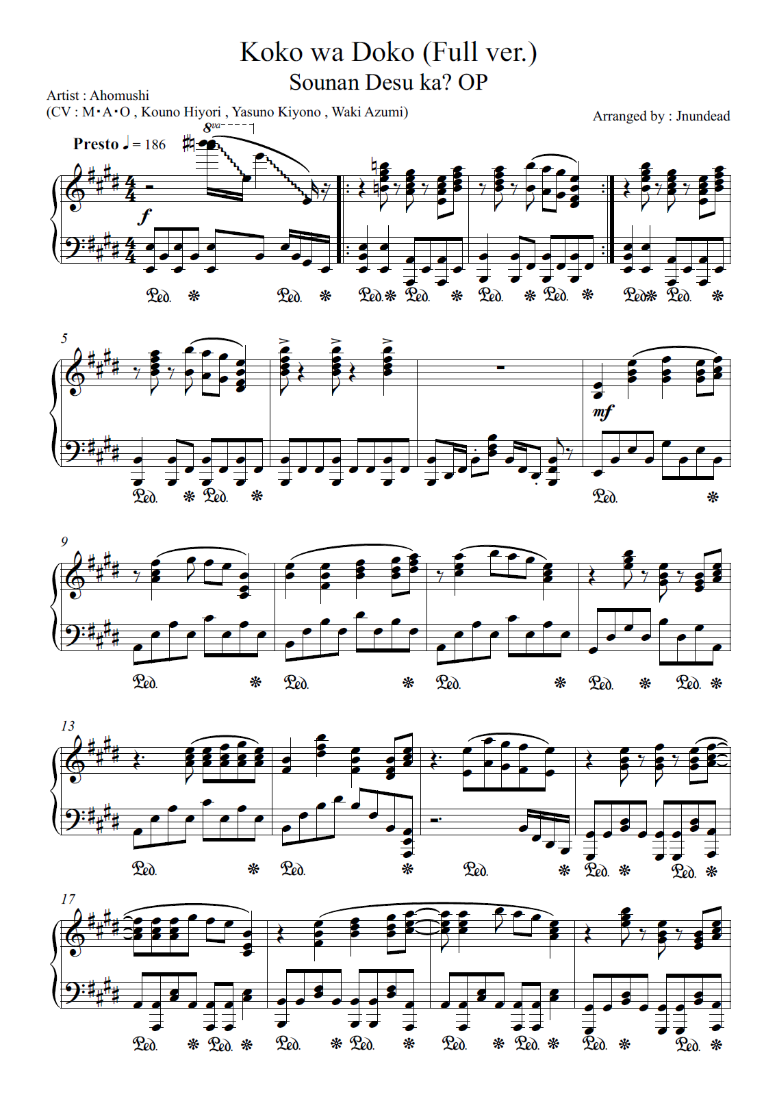 Koko wa Doko (Full ver.) – Sounan Desu ka? sheet music | Sheethost