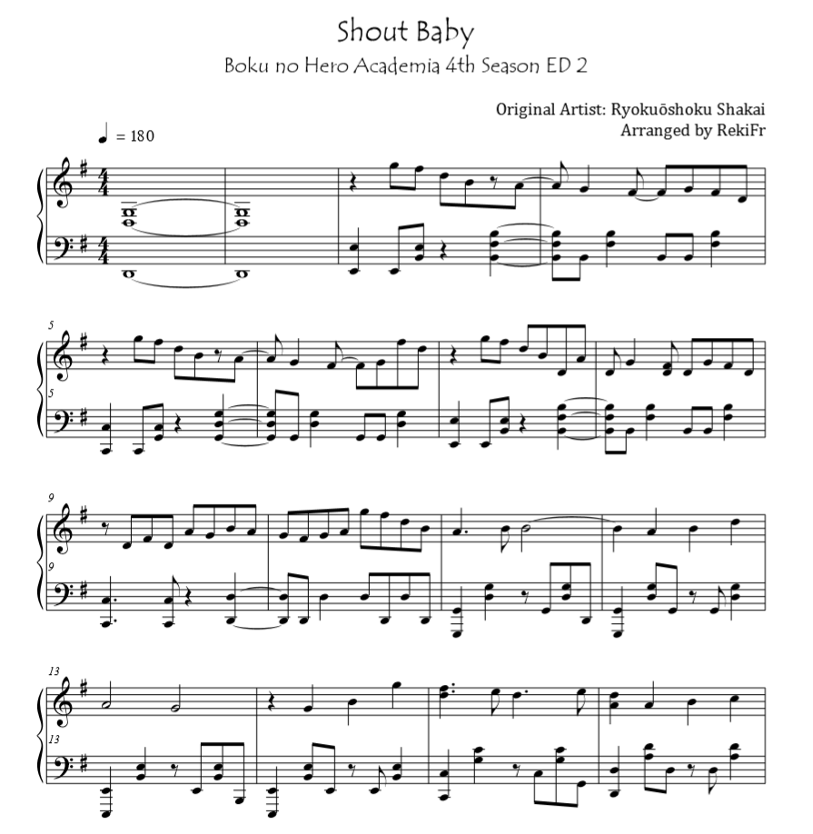 Shout Baby – Boku no Hero Academia 4th Season sheet music | Sheethost