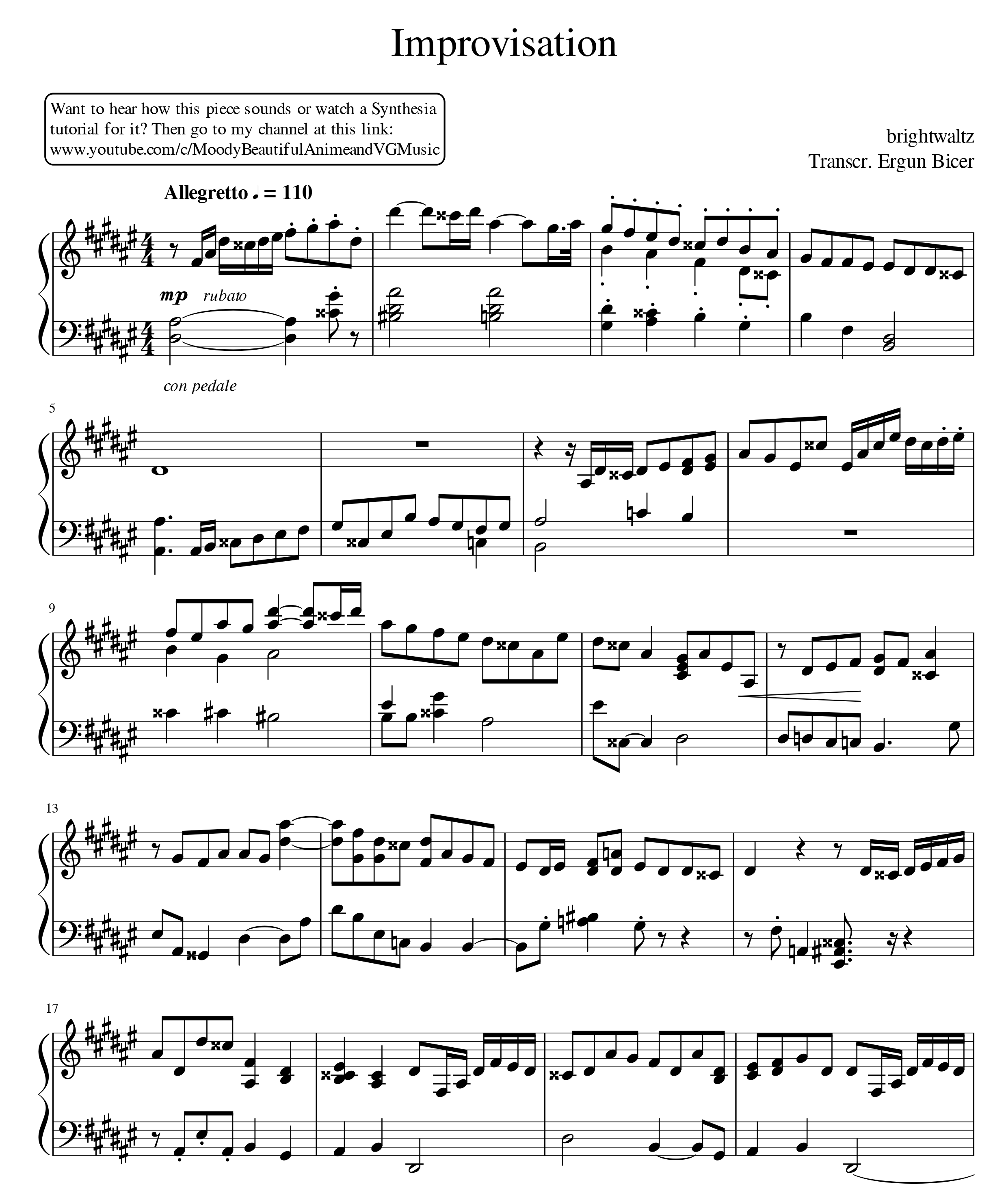 Piano Improvisation 20151227 No.1 E flat minor – Angels of Death sheet ...