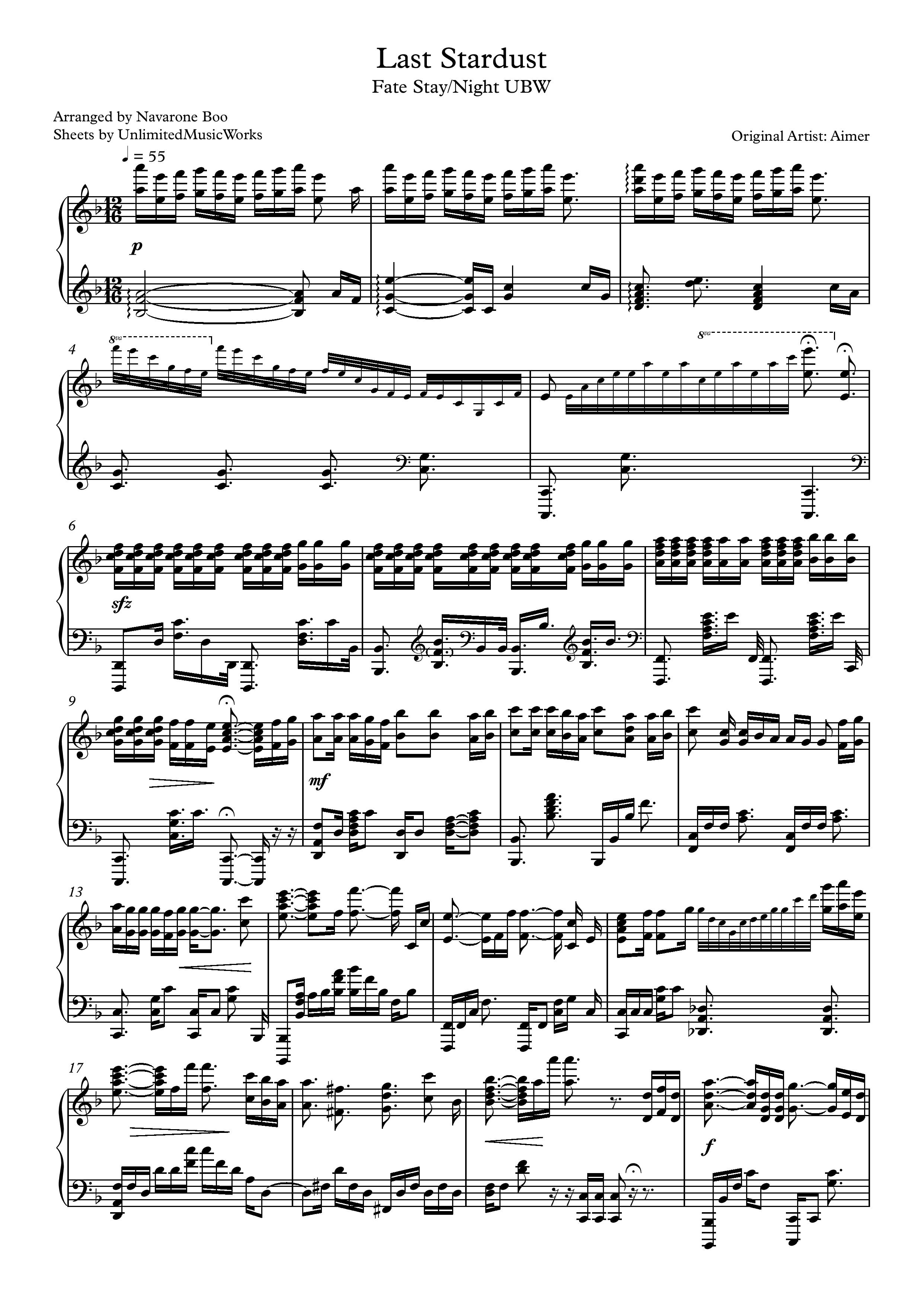 Last Stardust – Fate Stay/Night UBW sheet music | Sheethost