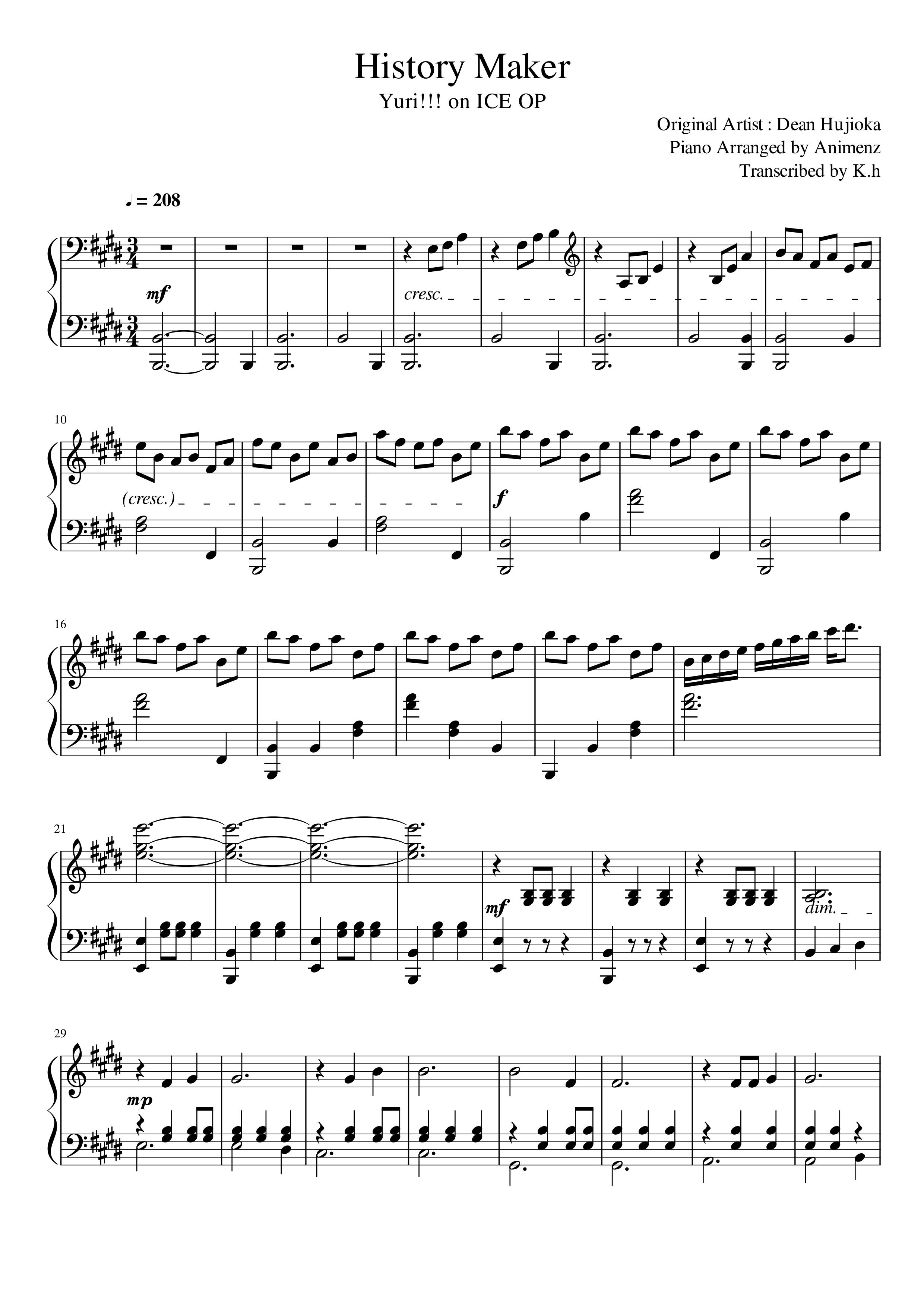History Maker – Yuri!!! on ICE sheet music | Sheethost