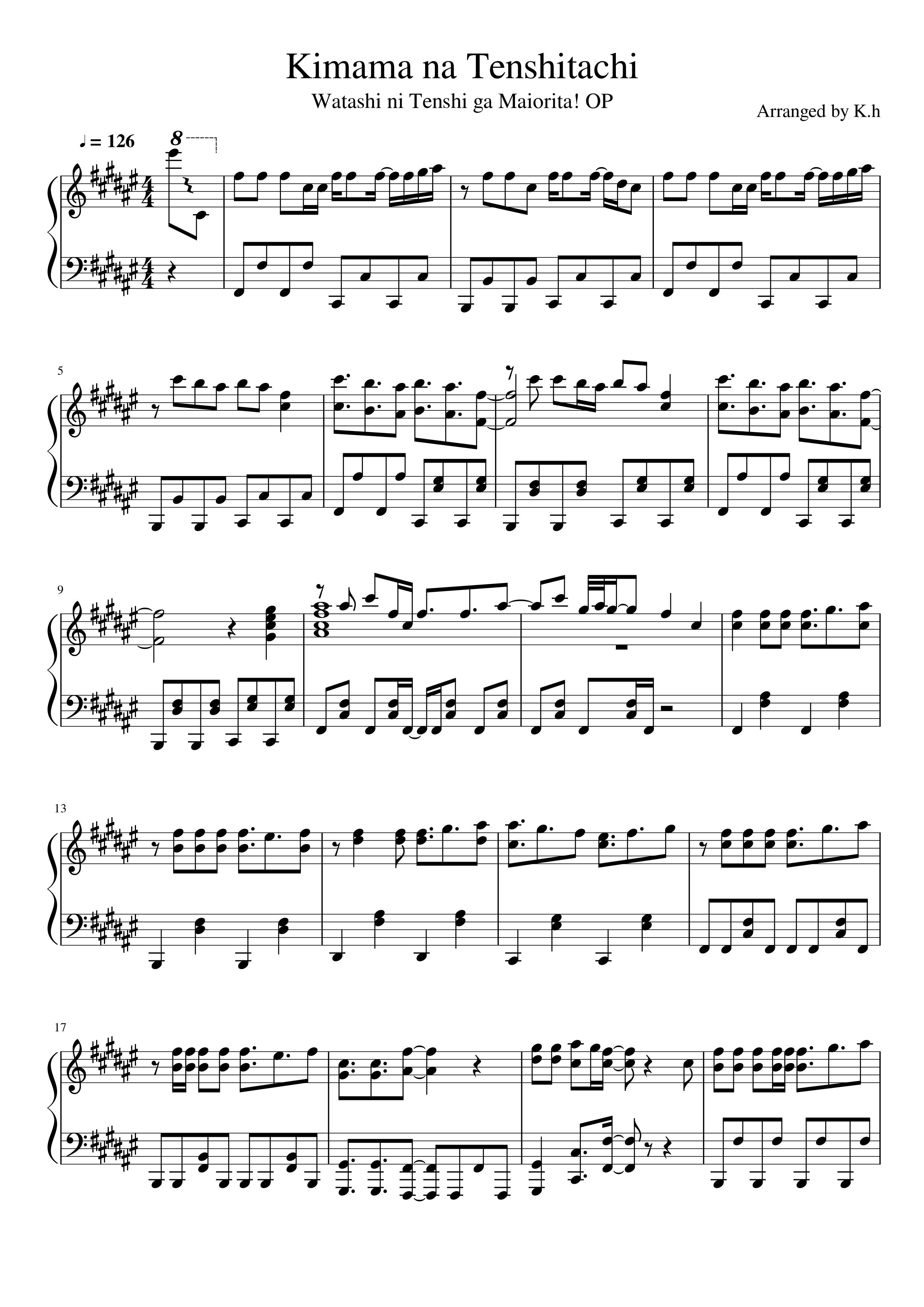 Kimama na Tenshitachi – Watashi ni Tenshi ga Maiorita! sheet music ...