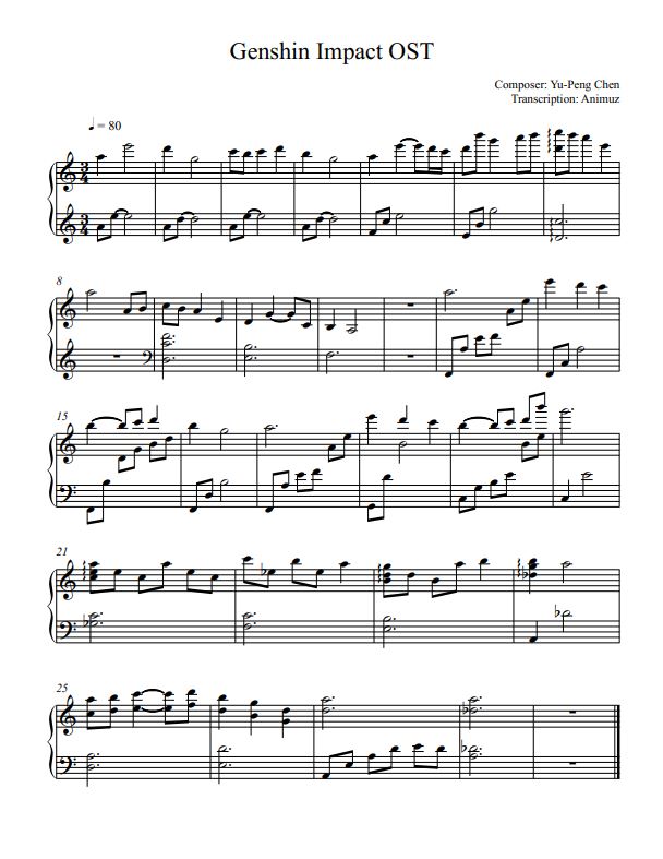 Genshin Impact OST sheet music | Sheethost