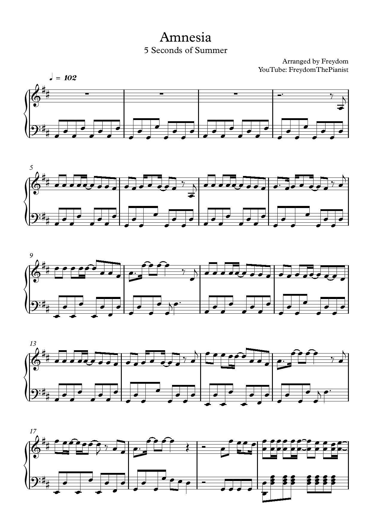 Amnesia sheet music | Sheethost