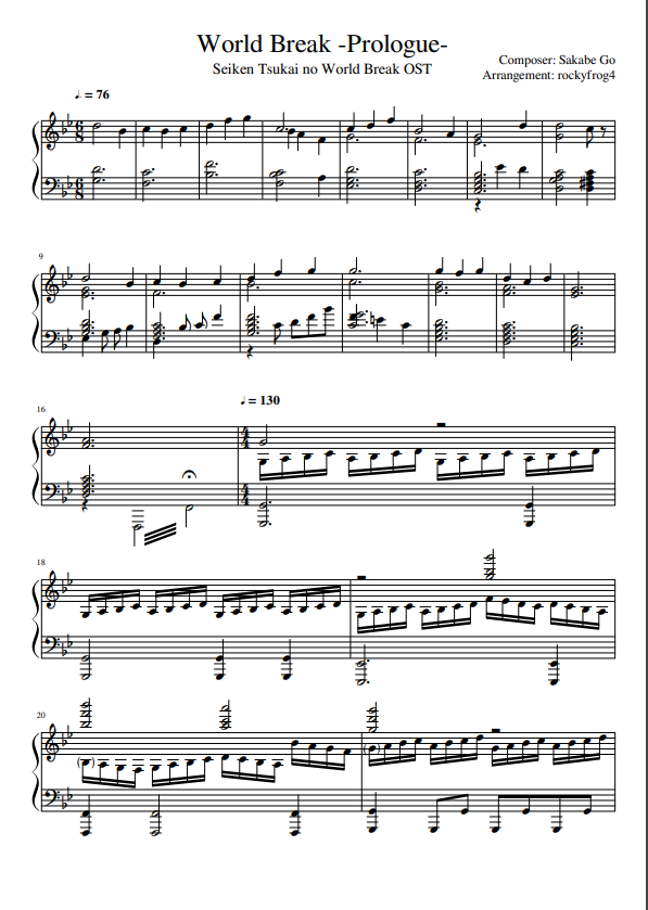 World Break -Prologue- – Seiken Tsukai no World Break OST sheet music ...
