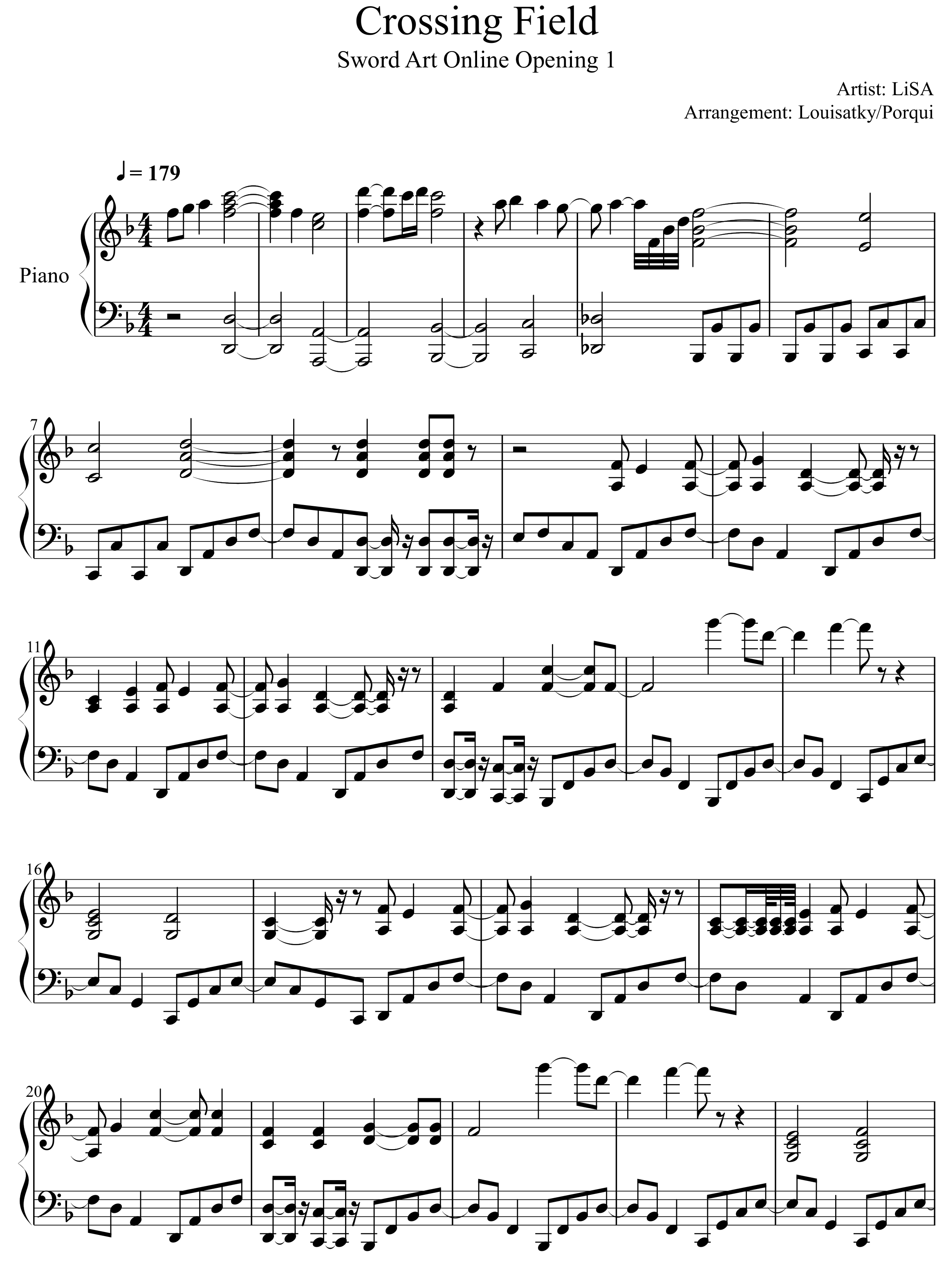 Crossing Field – Sword Art Online sheet music | Sheethost