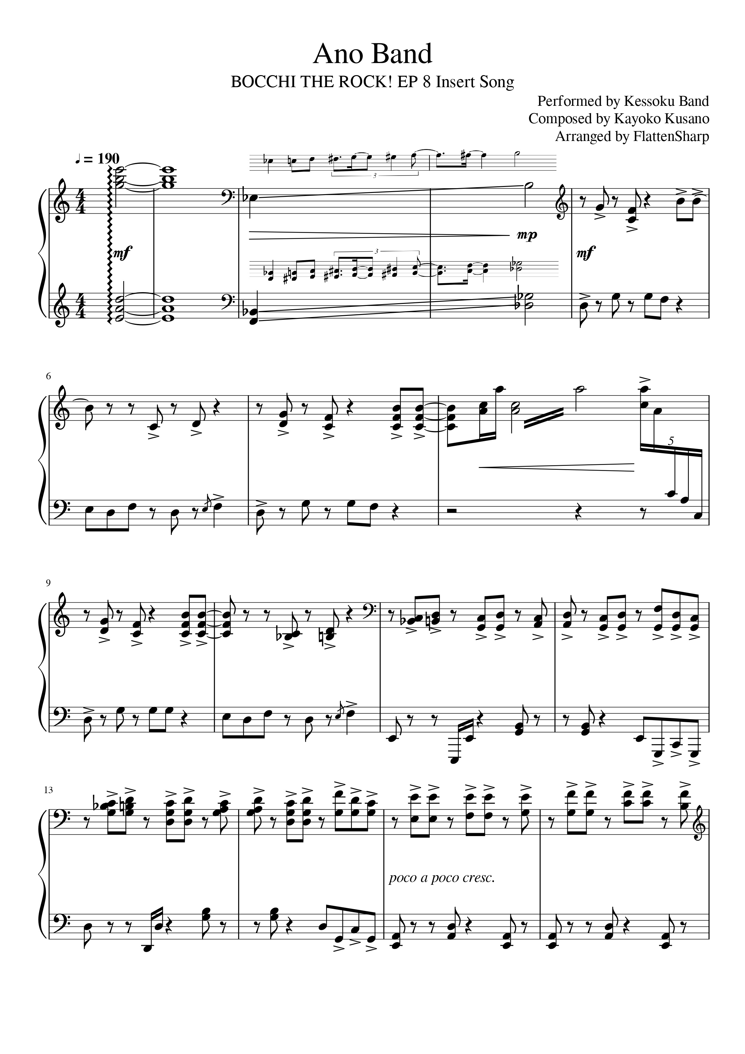 [TV SIZE] Ano Band – Bocchi the Rock! sheet music | Sheethost