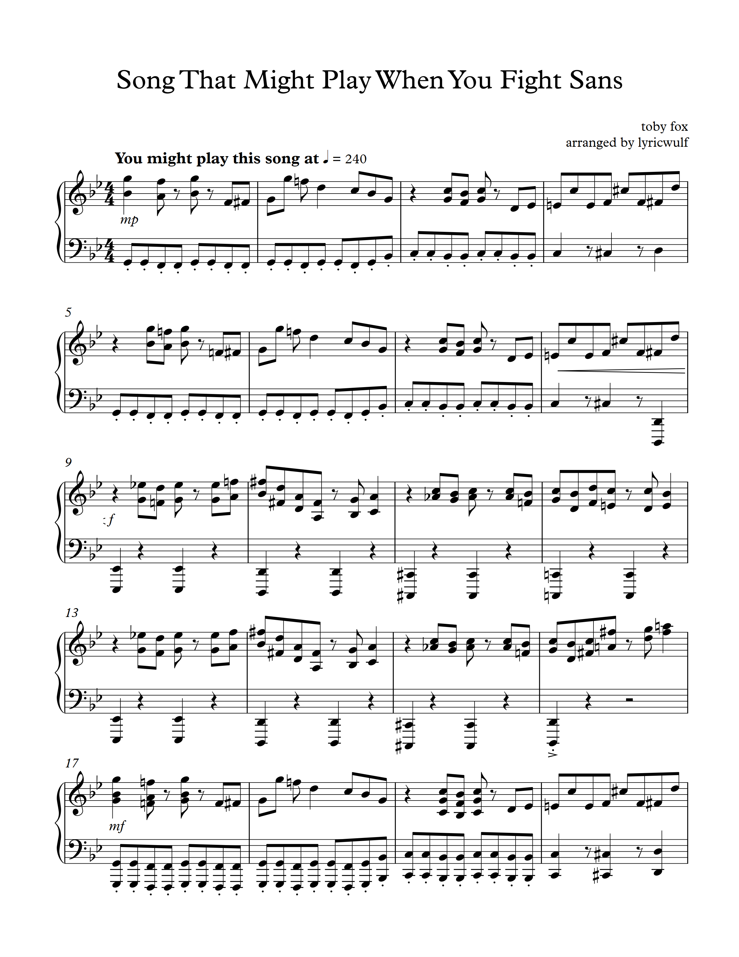 Song That Might Play When You Fight Sans – Undertale sheet music ...