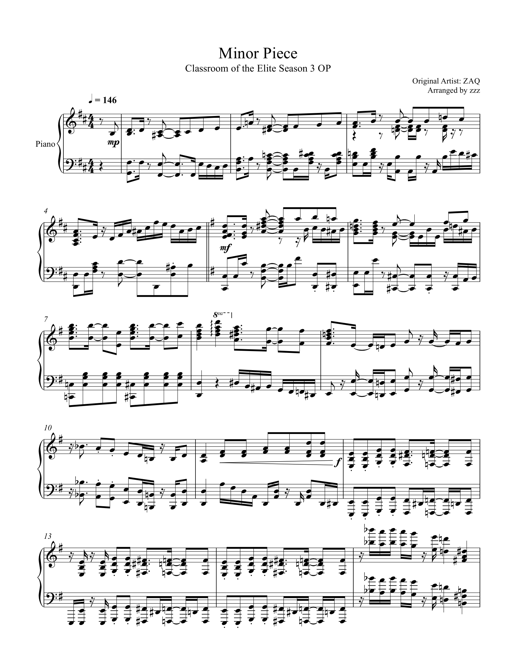 Minor Piece – Classroom of the Elite 3rd Season sheet music | Sheethost