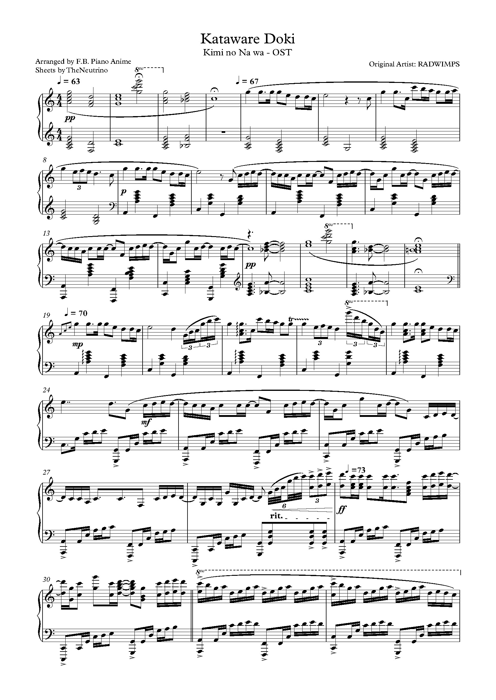 Kataware Doki(F.B. Piano Anime) – Kimi no Na wa sheet music | Sheethost