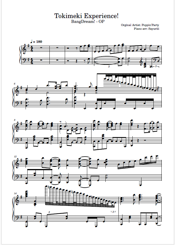 Tokimeki Experience! – BangDream! sheet music | Sheethost