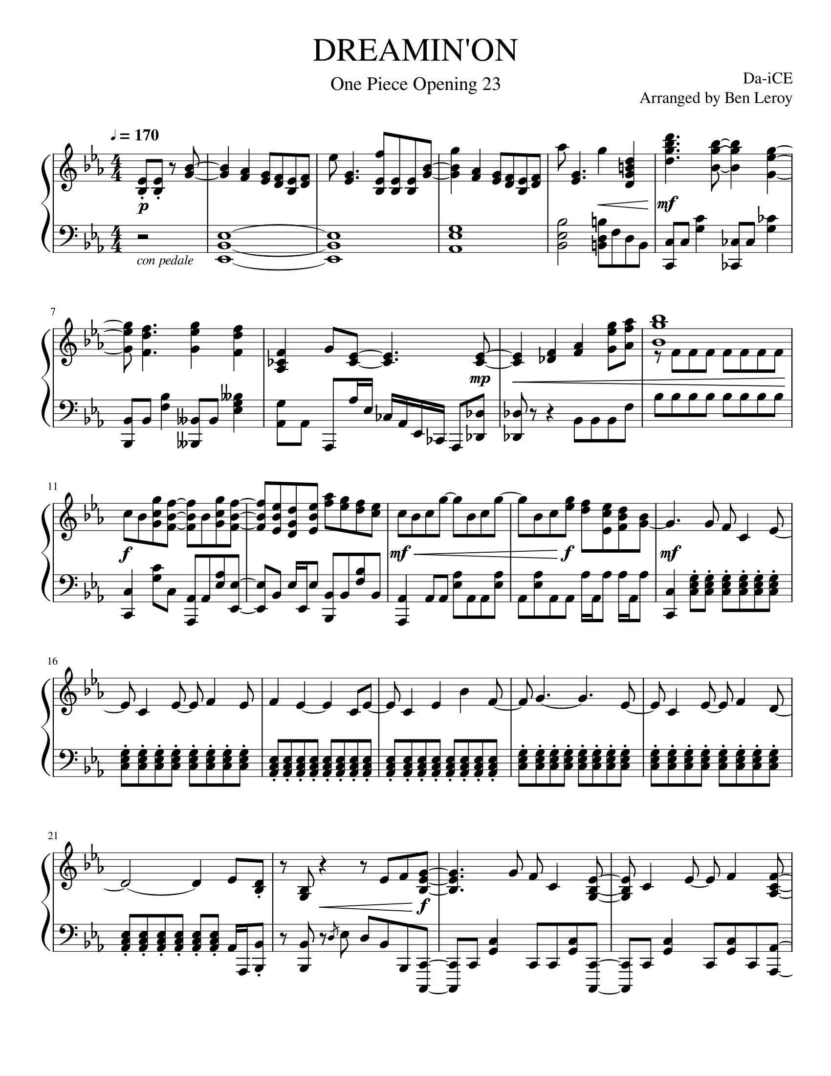DREAMIN'ON – One Piece sheet music | Sheethost