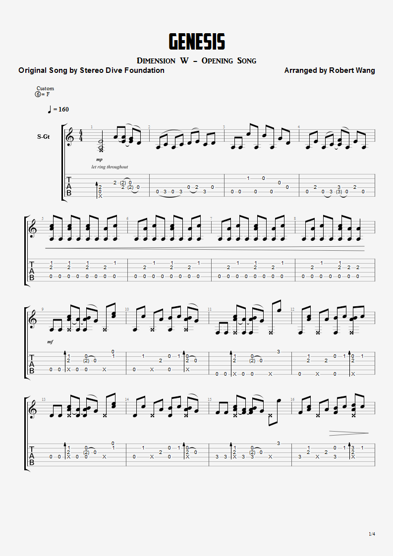 Dimension W OP: Genesis – Dimension W sheet music | Sheethost