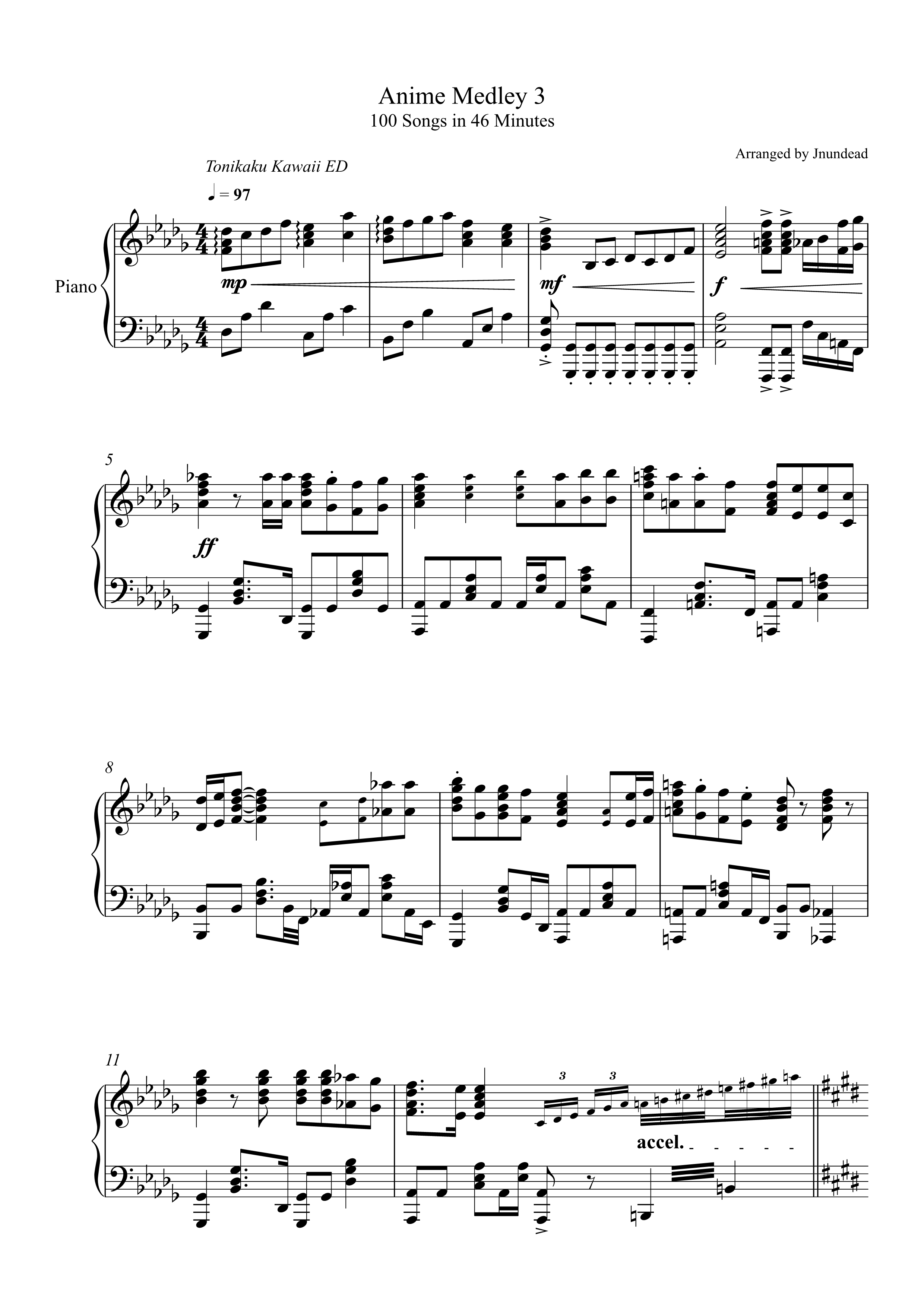 Anime Medley 3: 100 Anime Songs in 46 Minutes sheet music | Sheethost