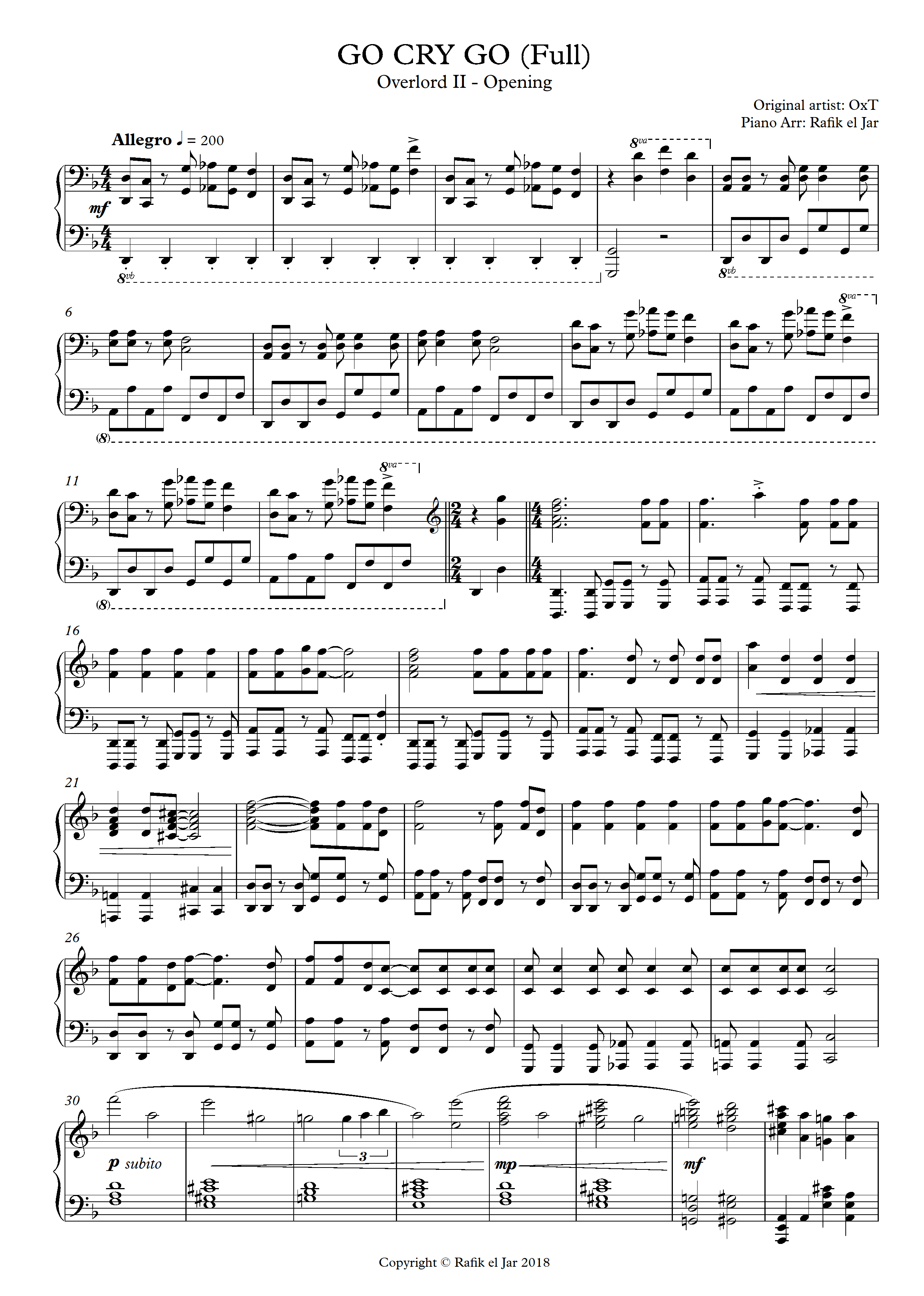 GO CRY GO(FULL) – Overlord S2 OP sheet music | Sheethost